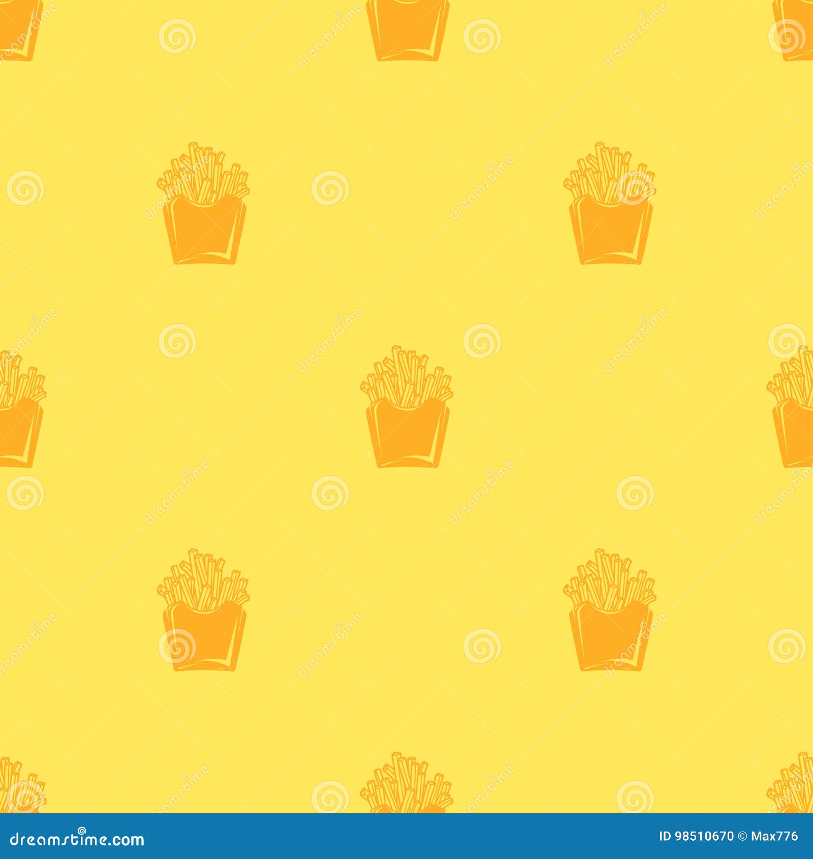 Seamless Pattern Vector Minimalist French Fries on Yellow Background ...