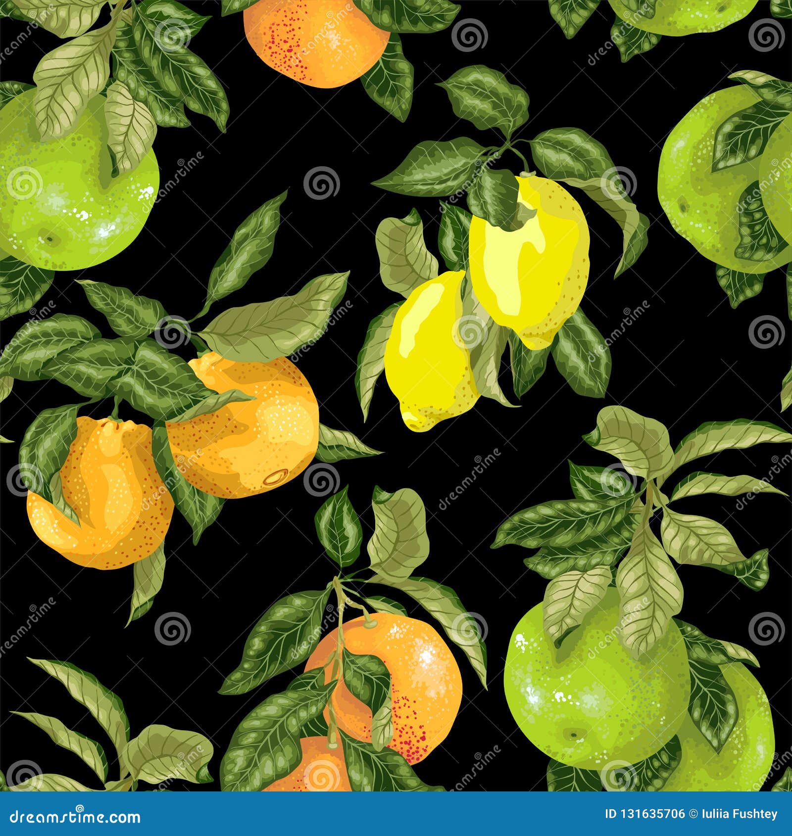 Seamless Pattern in Vector Realistic Illustration with Pomelo, Orange ...