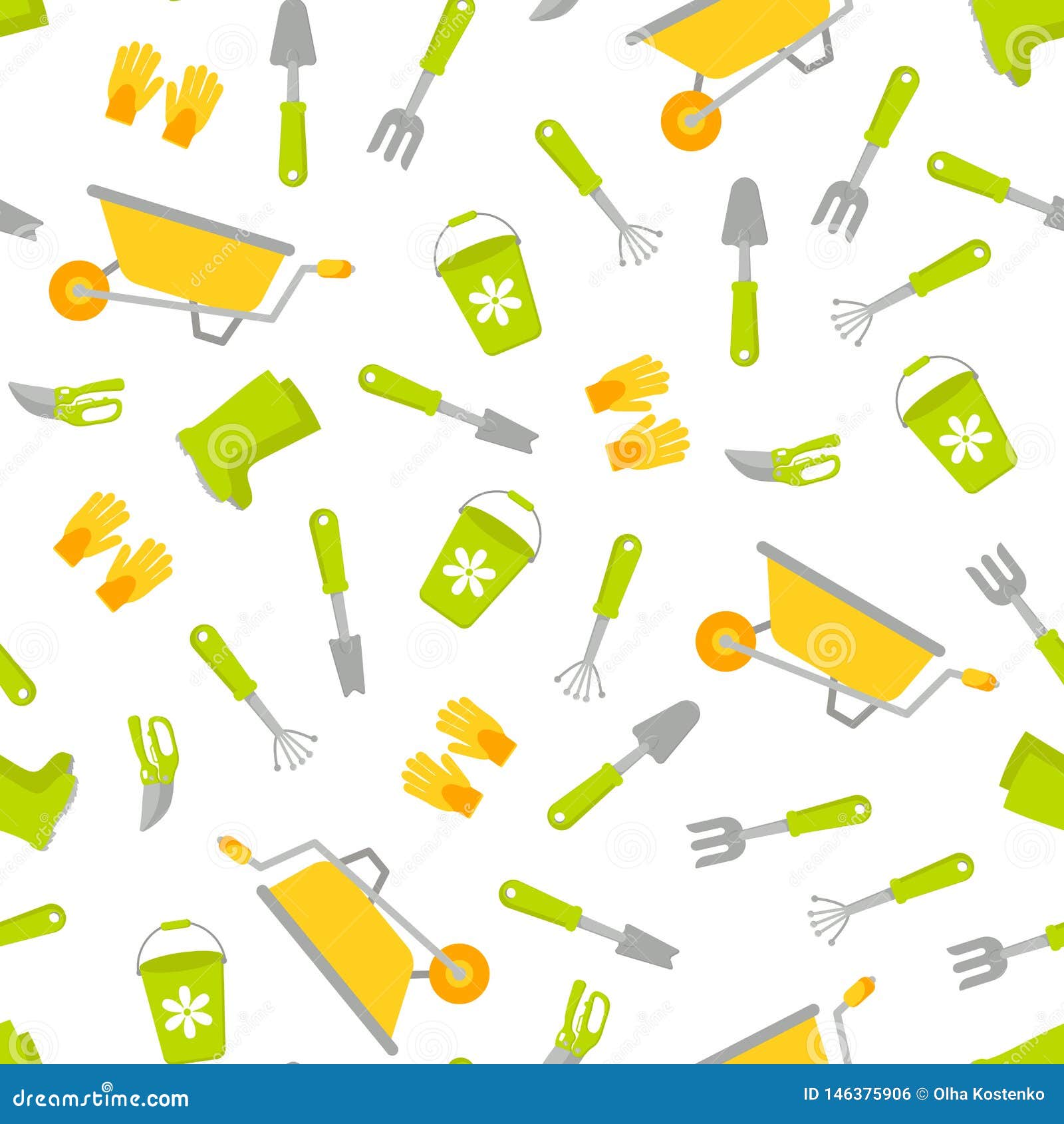Seamless Pattern with Vector Set of Tools for Gardening. Gardening ...