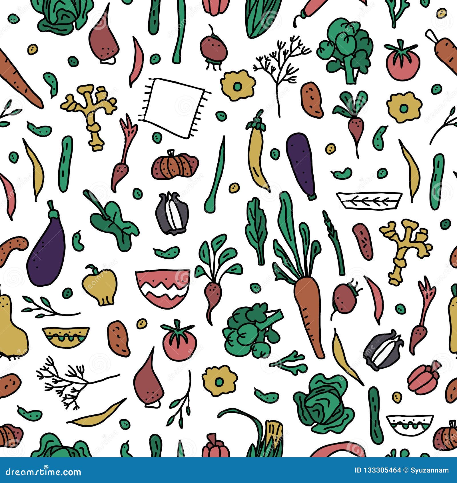 Seamless Pattern of Vector Vegetables Doodle. Stock Vector ...
