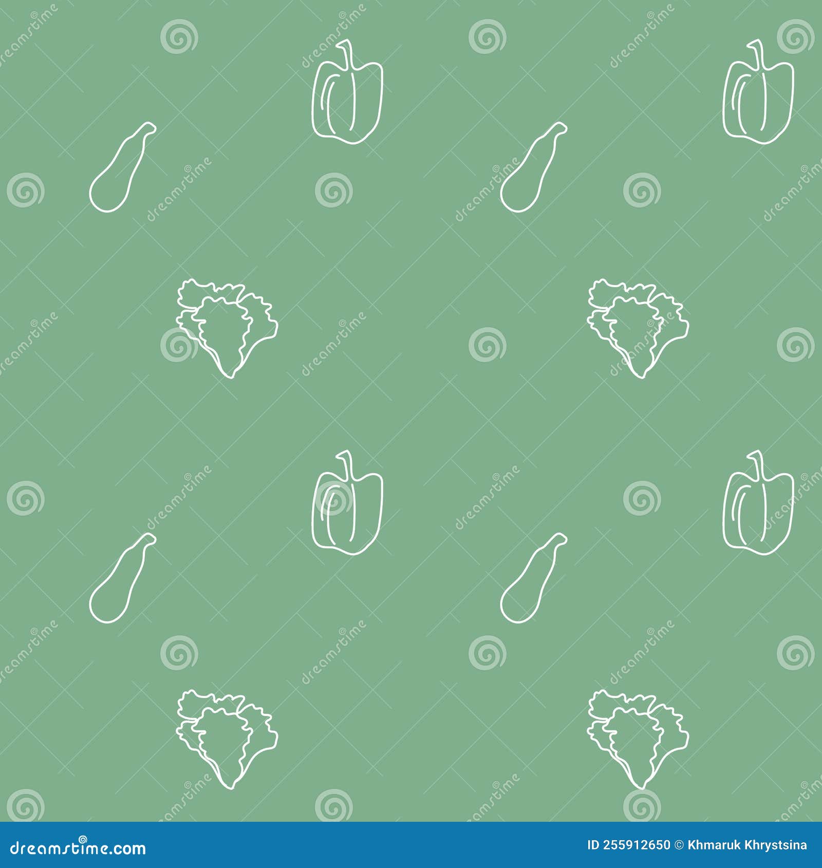 Seamless Pattern with Vegetables on a Green Background.Line Art Style ...