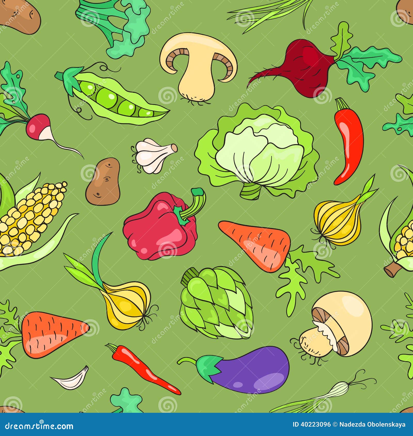 Seamless Pattern with Vegetables Green Stock Vector - Illustration of ...