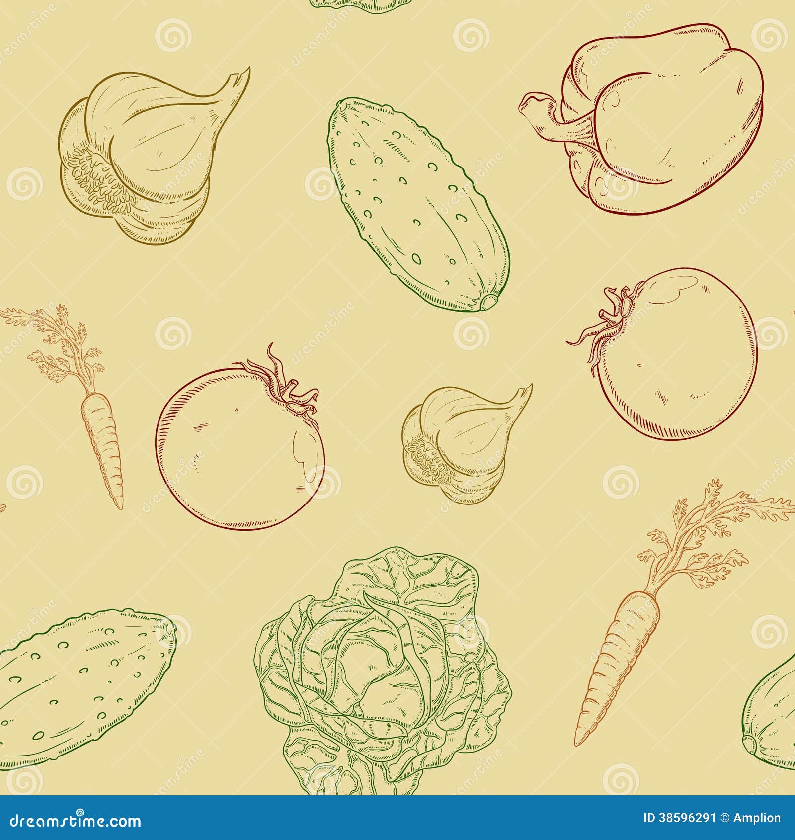 Seamless Pattern with Vegetables Stock Vector - Illustration of healthy ...