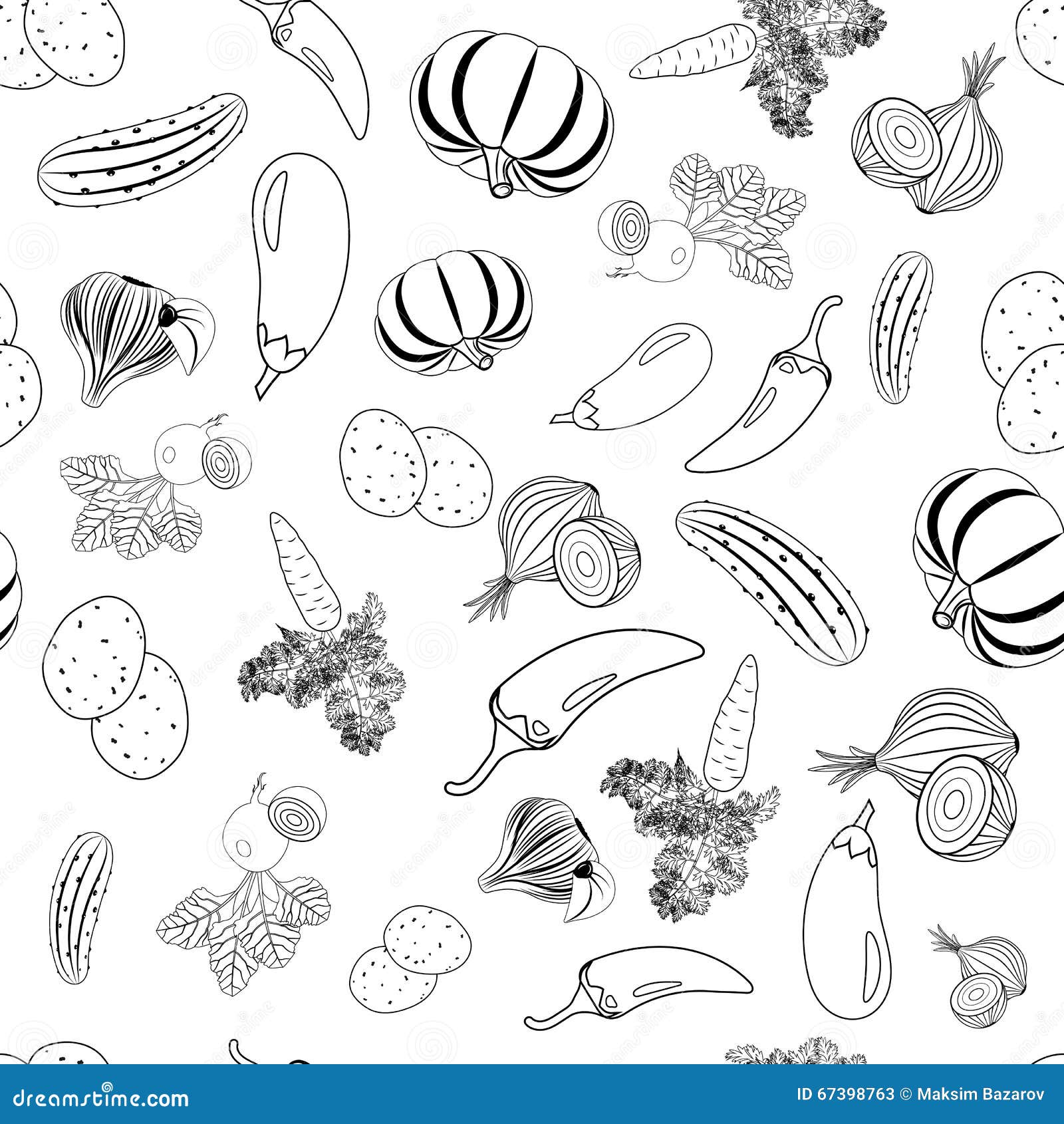 Seamless Pattern of Vegetables Stock Vector - Illustration of harvest ...