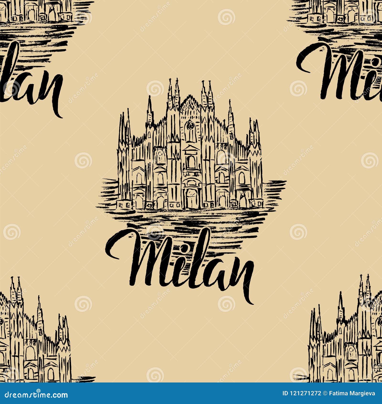 Seamless Pattern, Venice Label with Milan Label with Hand Drawn Milan ...