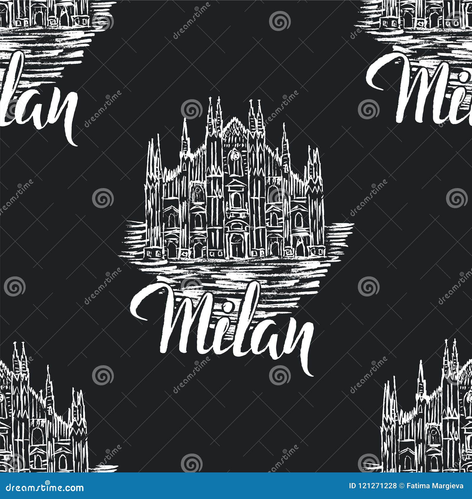 Milan Label With Hand Drawn Milan Cathedral, Lettering Milan On ...