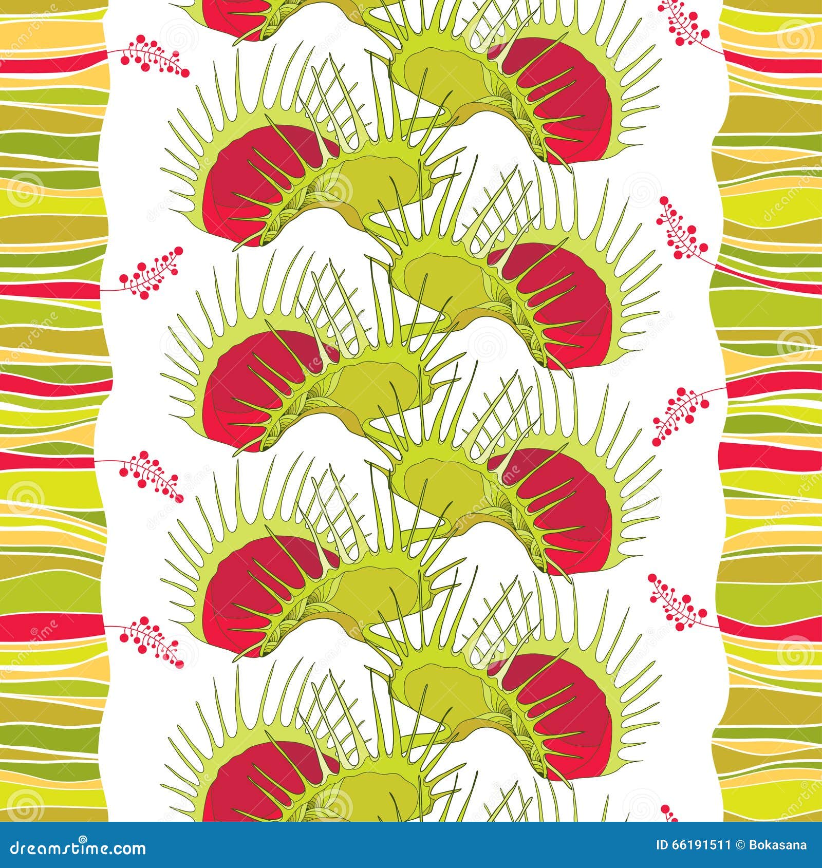 Seamless Pattern with Venus Flytrap or Dionaea Muscipula on the White ...