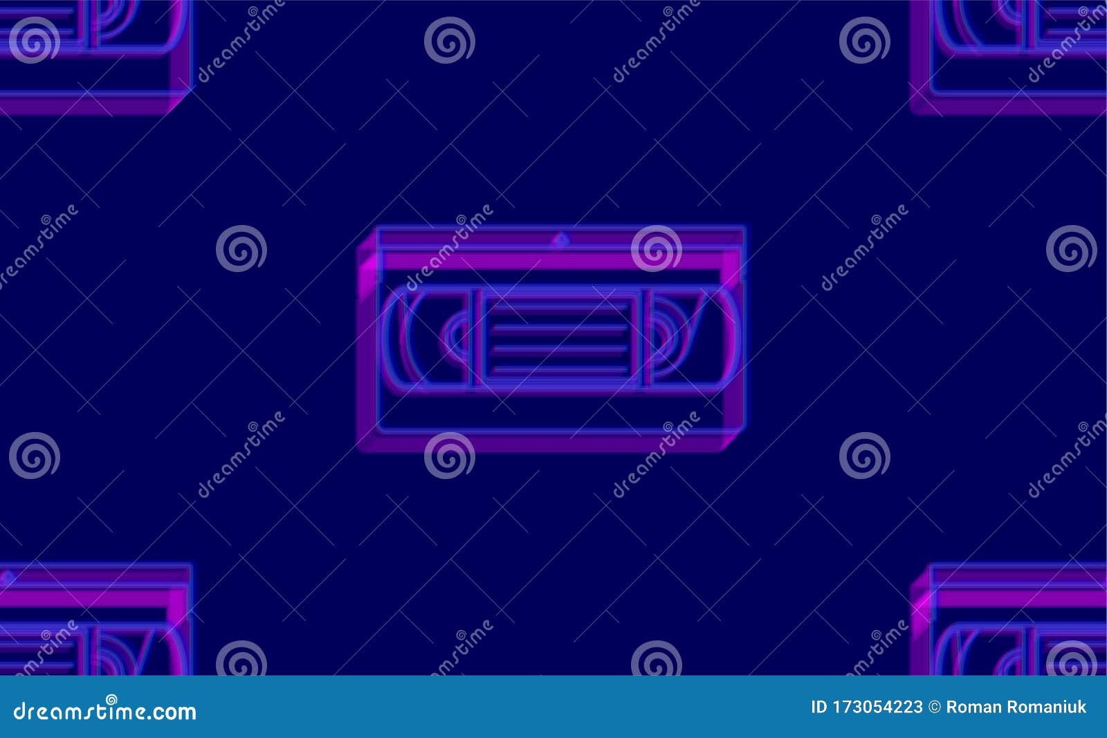 Seamless Pattern VHS Cassette. Blue Neon Style Seamless Pattern Stock ...