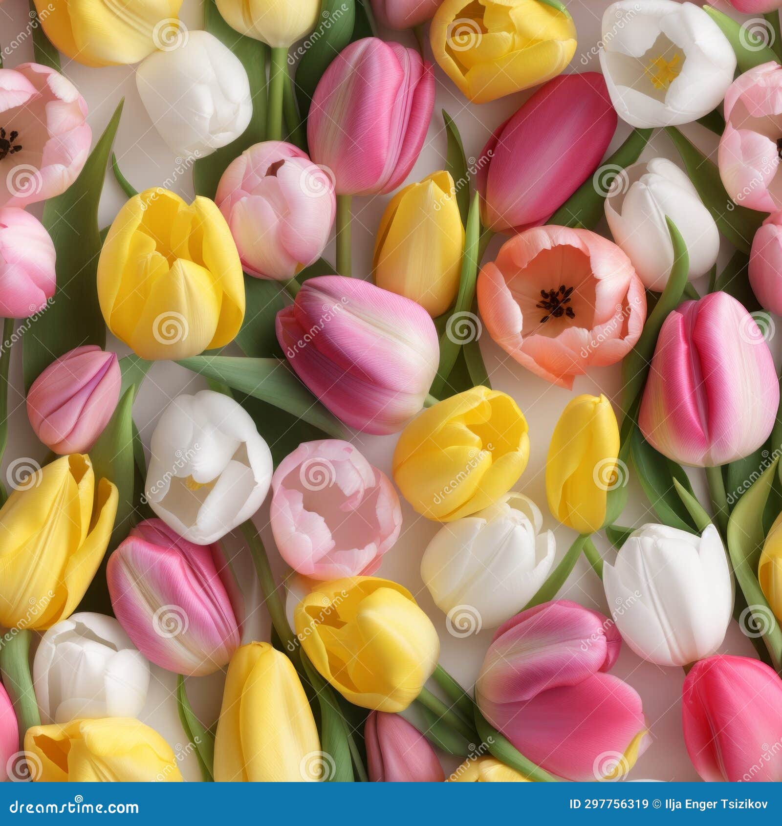 Seamless Pattern of Vibrant and Lifelike Tulips in High Quality ...