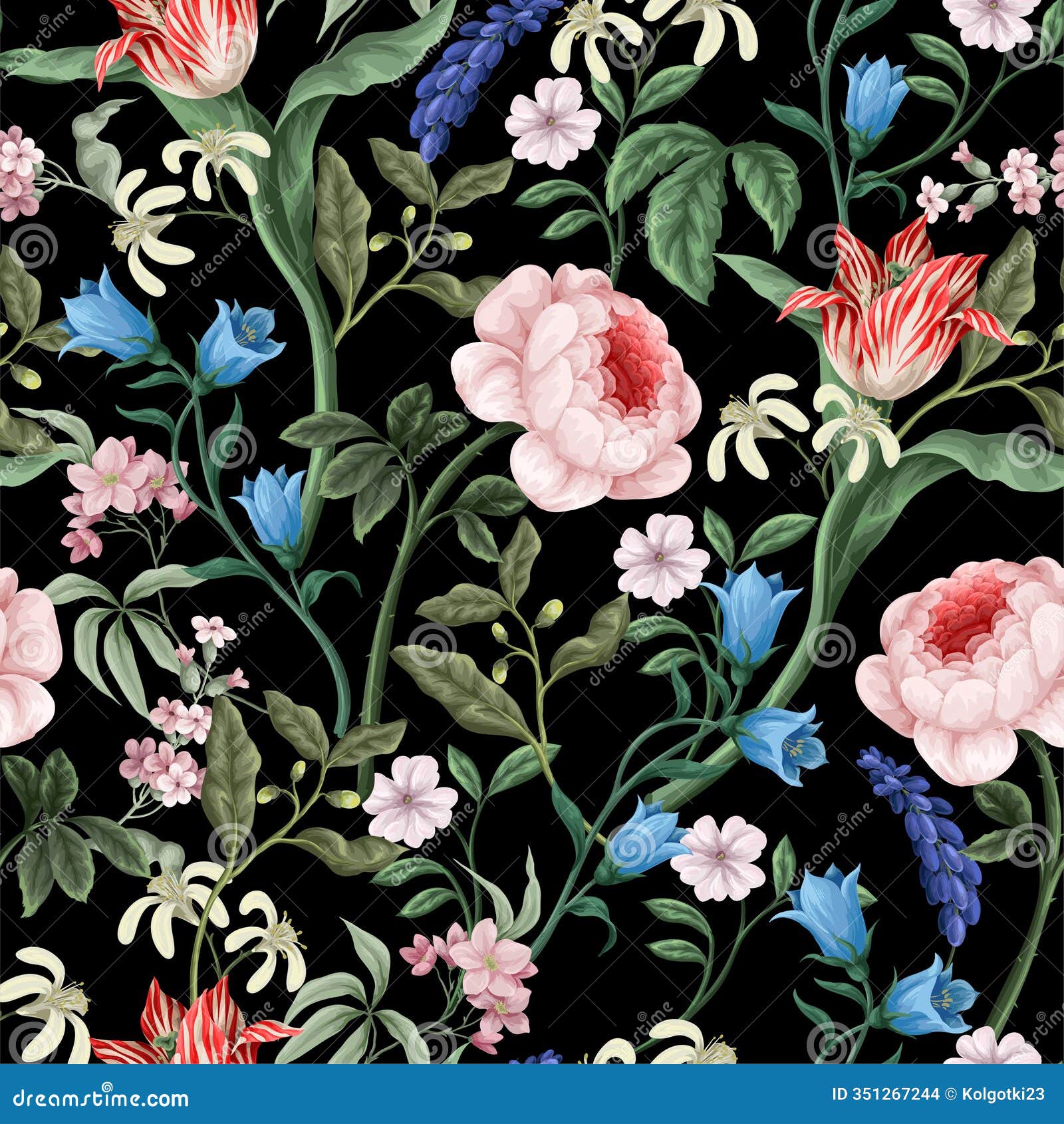 Seamless Pattern with Victorian Vintage Flowers. Vector. Stock ...