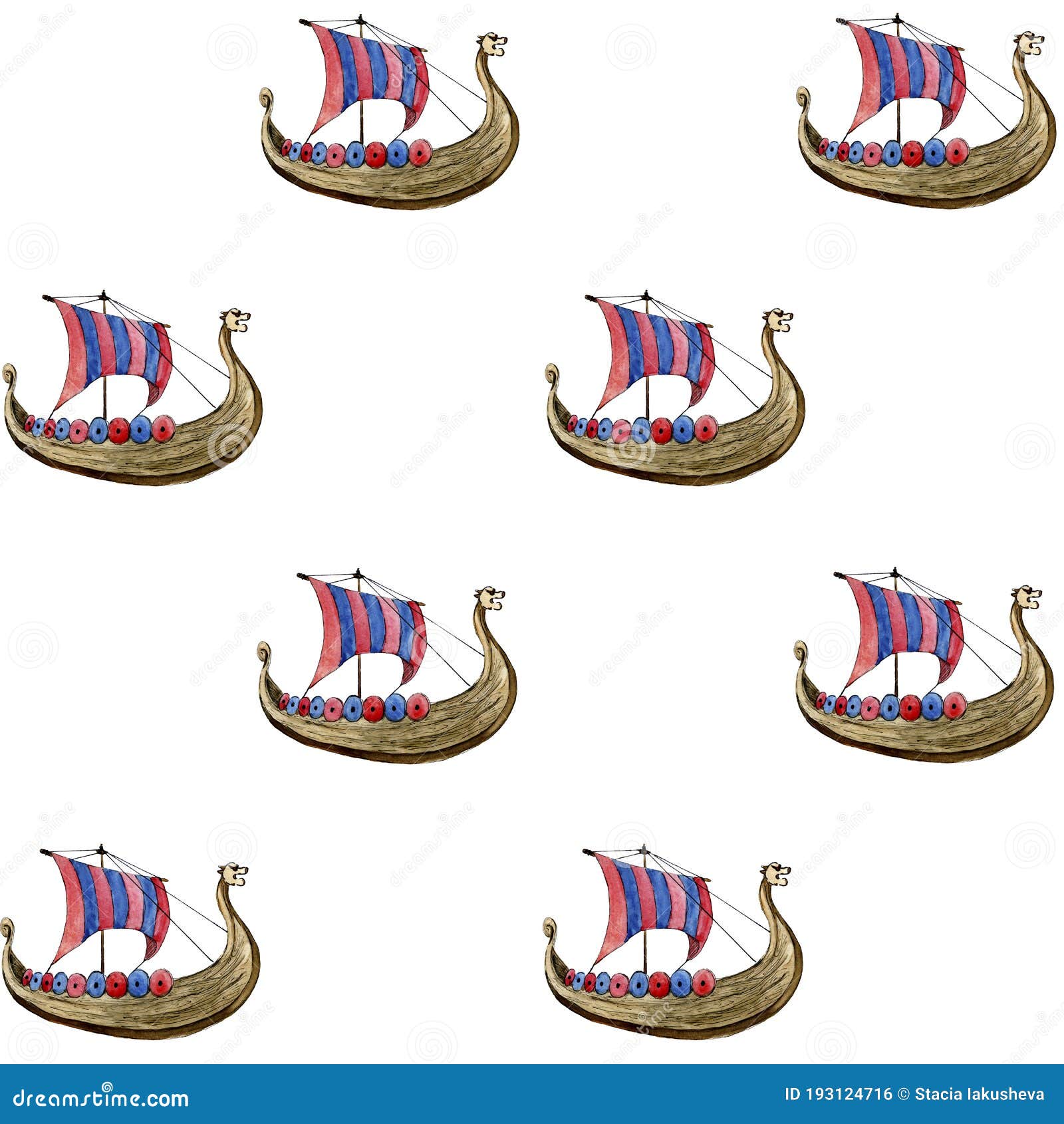 Seamless Pattern with Viking Ships Stock Illustration - Illustration of ...