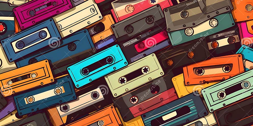 Seamless Pattern with Vintage Audio Cassettes. Vector Illustration ...