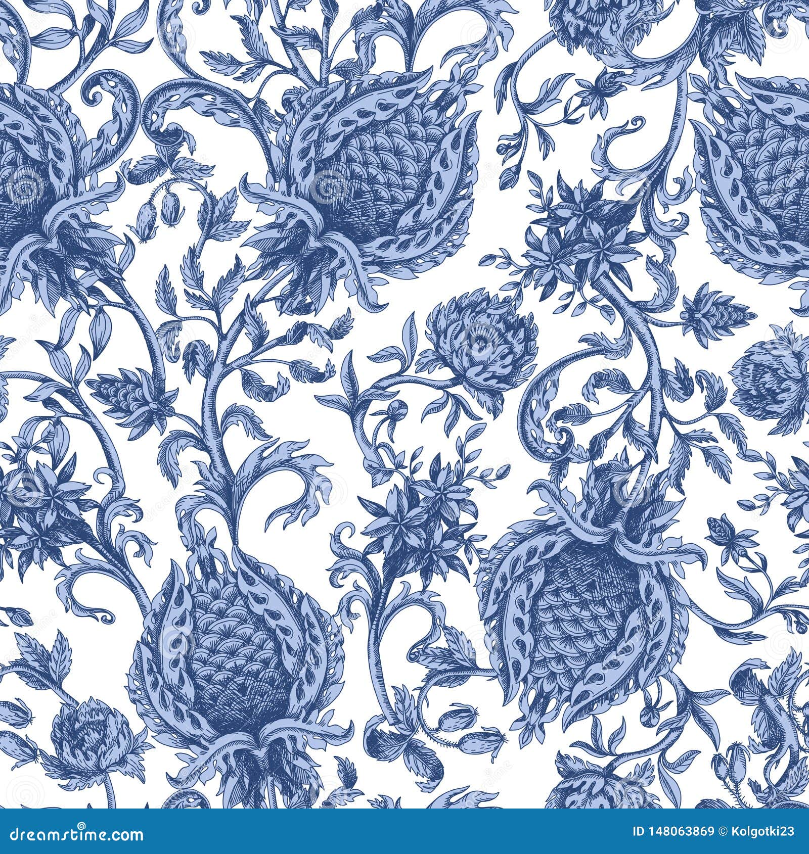 Seamless Pattern with Vintage Baroque Flowers. Vector. Stock Vector ...