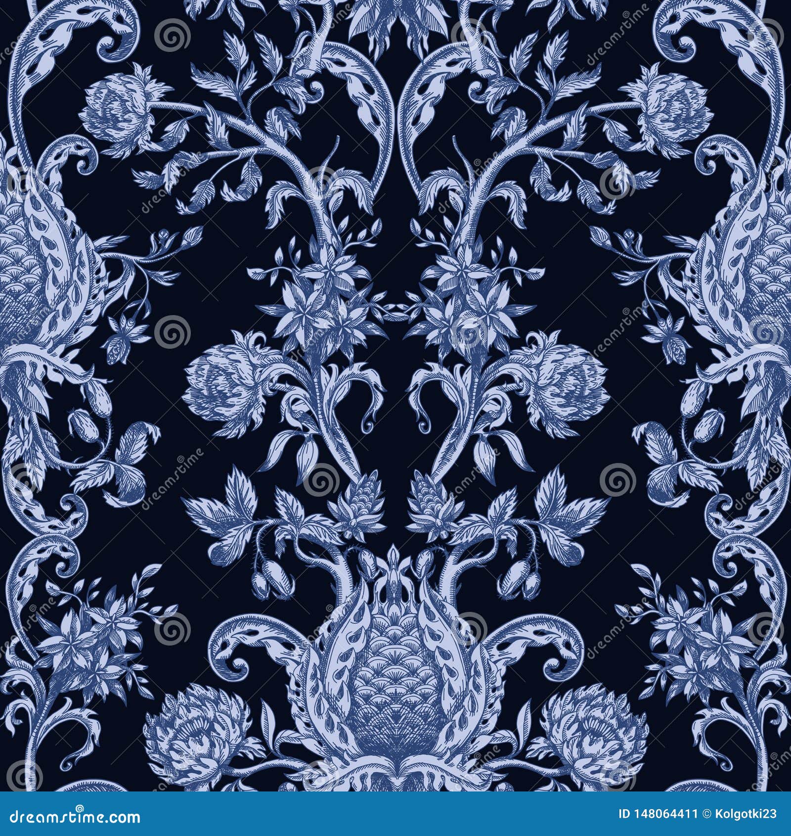 Seamless Pattern with Vintage Baroque Flowers. Vector. Stock Vector ...