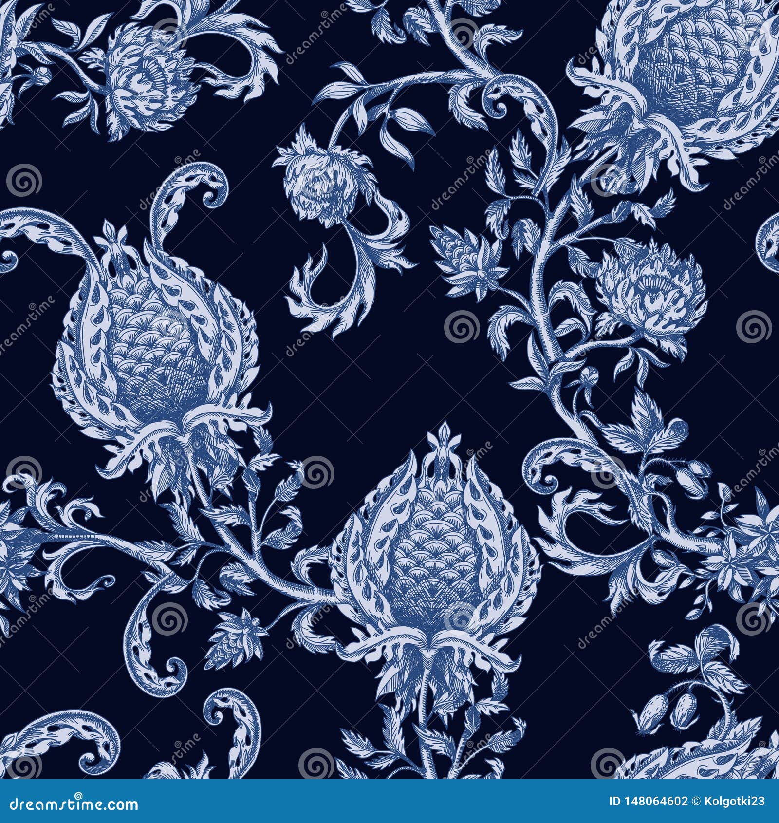 Seamless Pattern with Vintage Baroque Flowers. Vector. Stock Vector ...