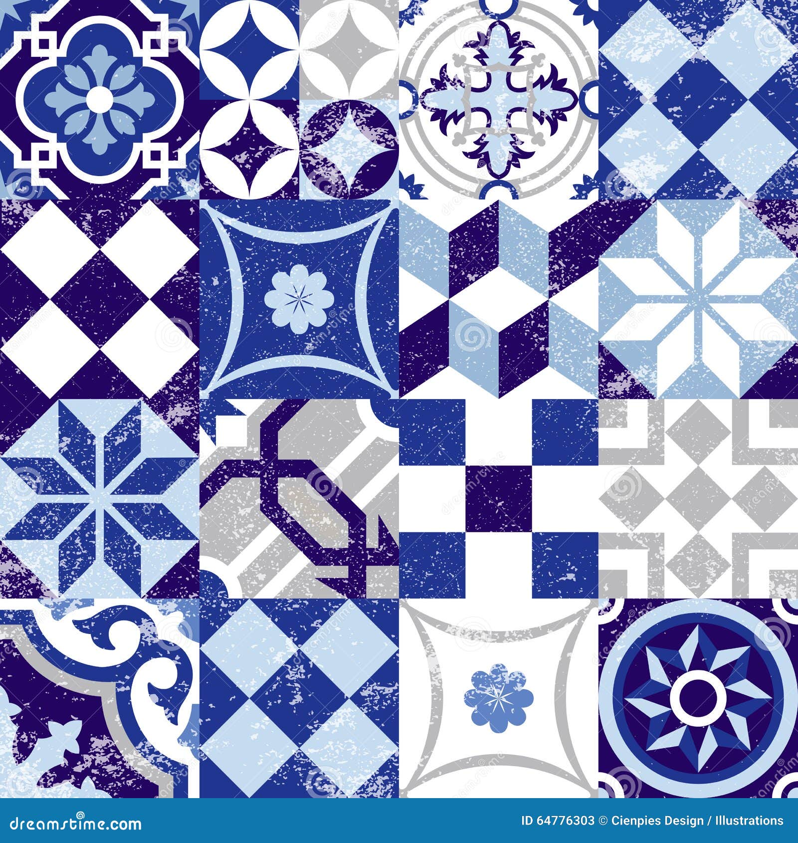 Seamless Pattern Vintage Blue Tile Decoration Stock Vector ...