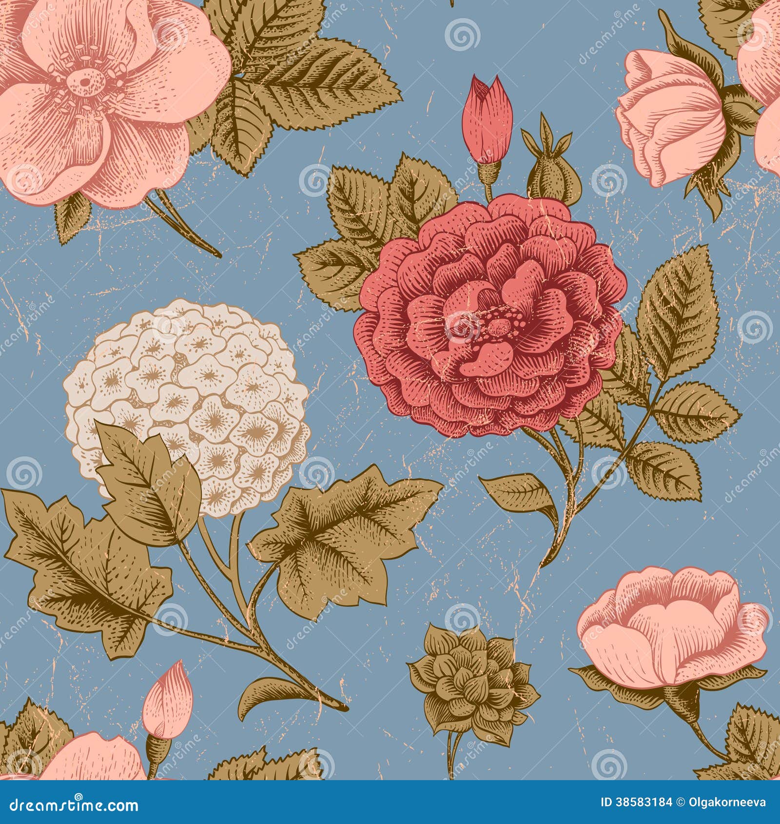 Seamless Pattern with Vintage Flowers. Stock Vector - Illustration of ...