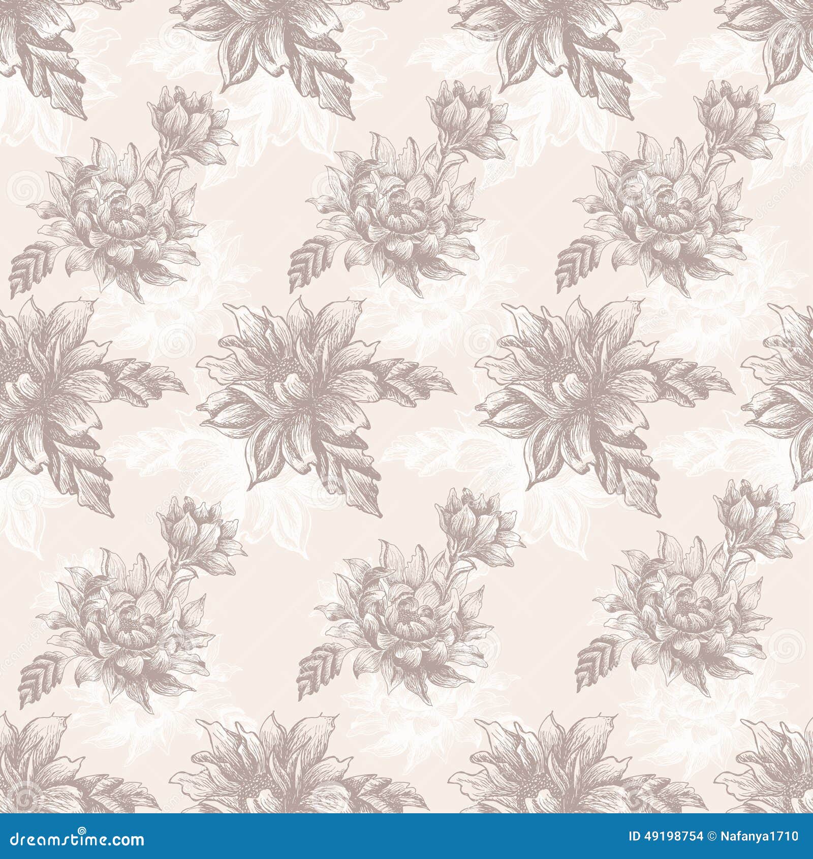Seamless Pattern with Vintage Flowers Stock Illustration - Illustration ...