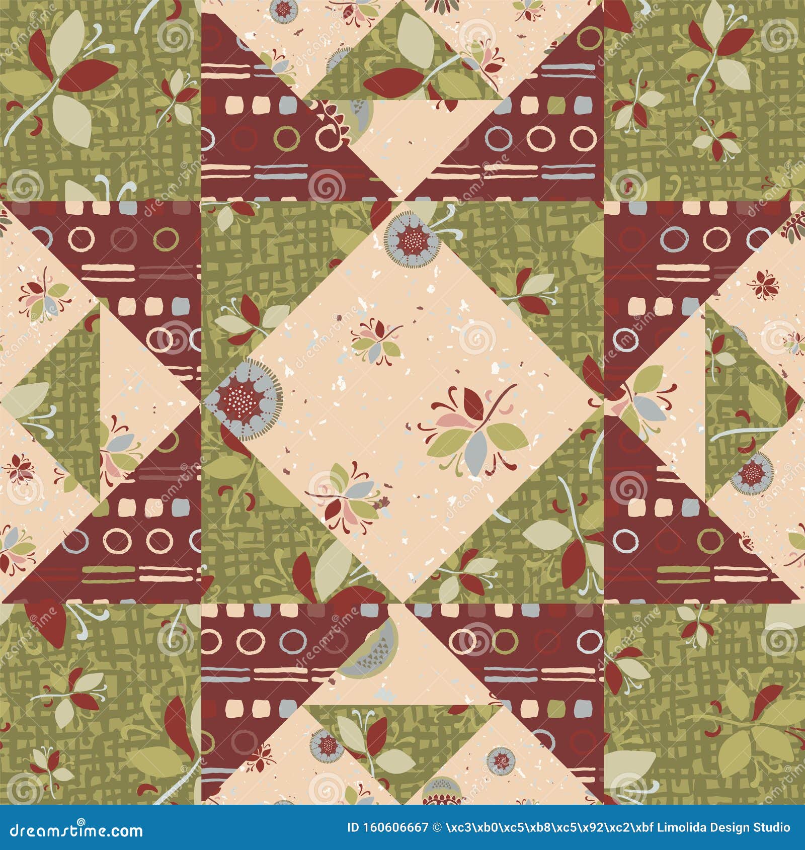 Seamless Pattern. Vintage Geometric Patchwork Polygon Star Quilt ...