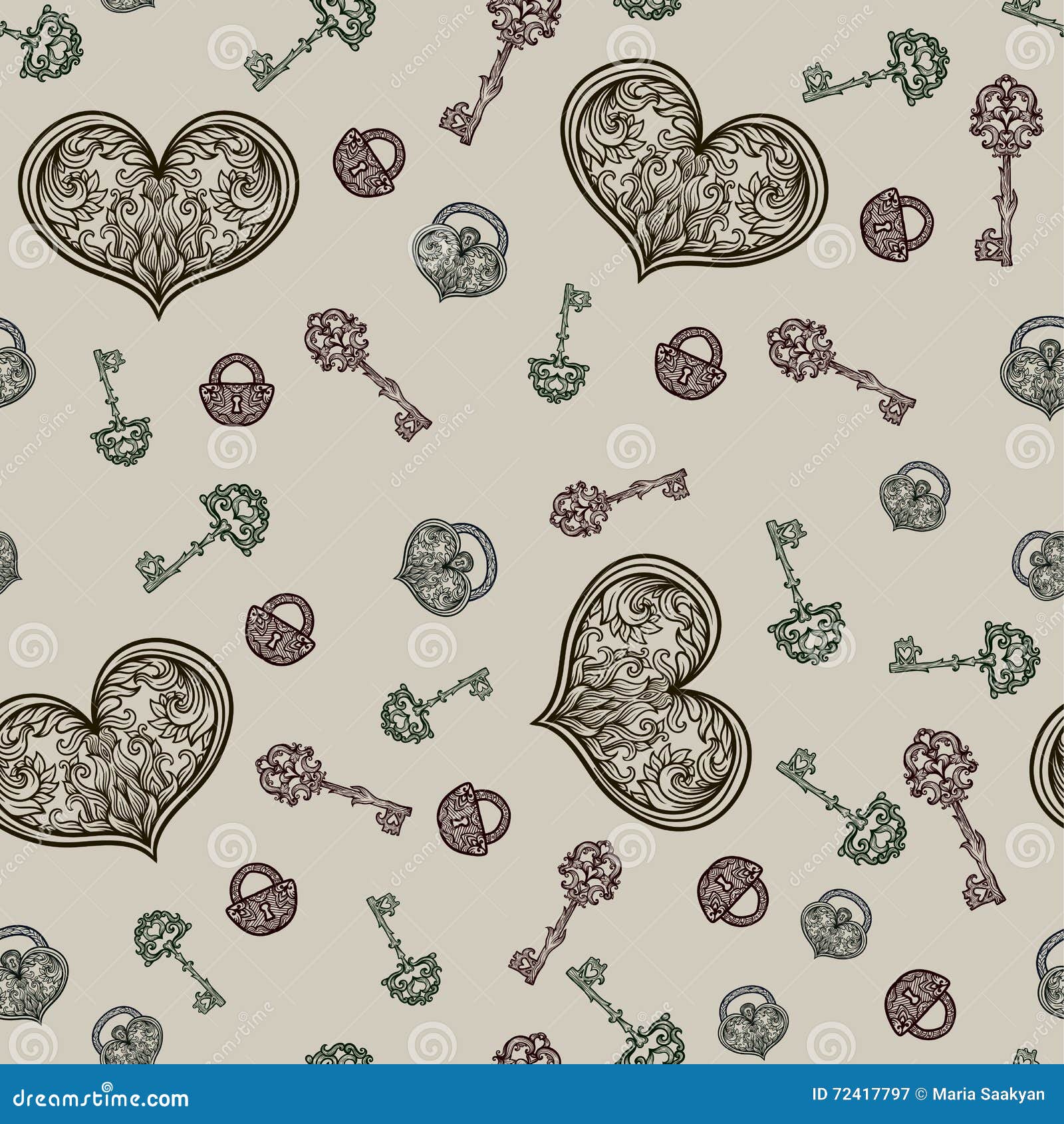 Seamless Pattern with Vintage Keys Stock Illustration - Illustration of ...