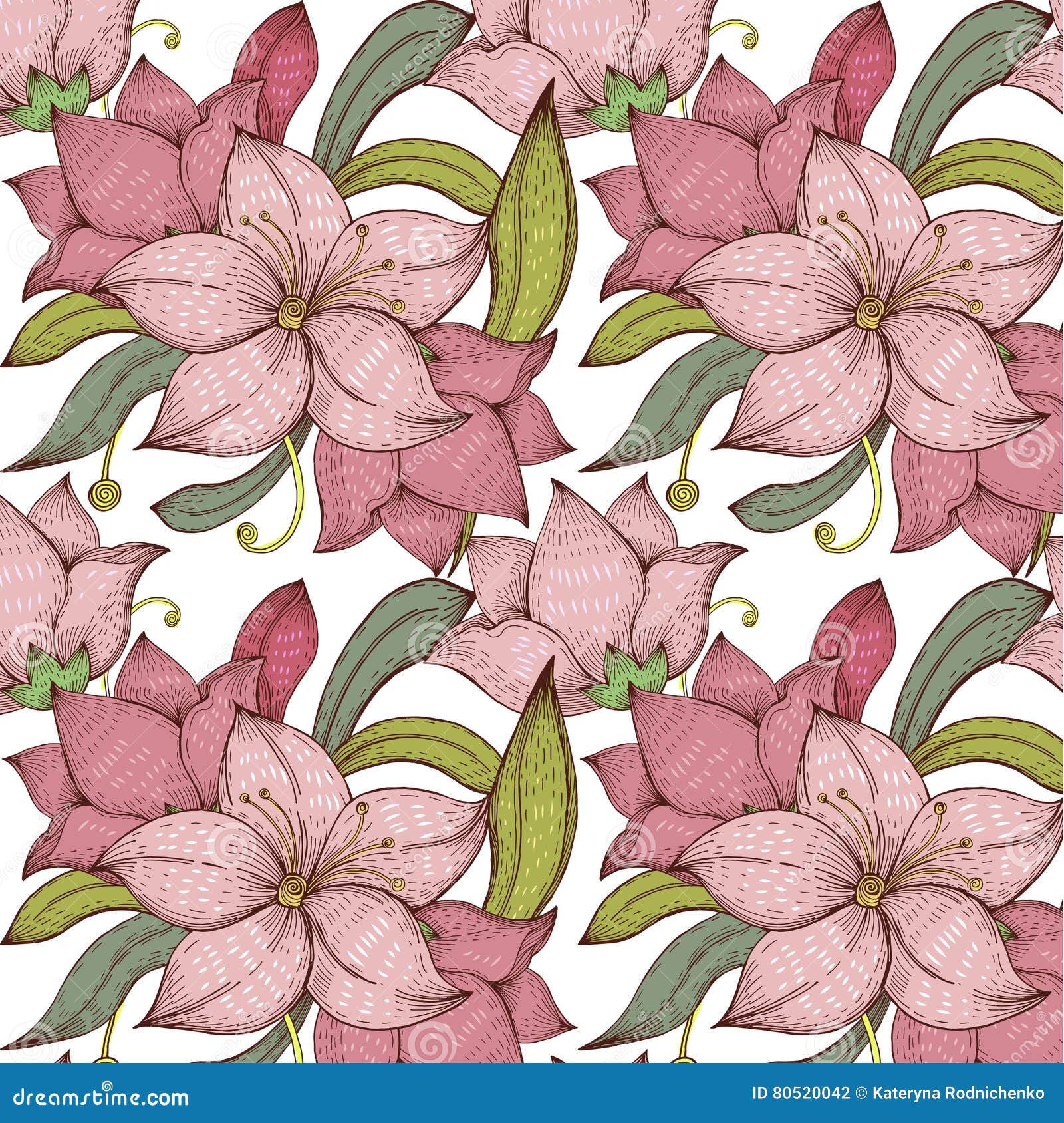 Seamless Pattern Vintage Lily Stock Vector - Illustration of graphic ...