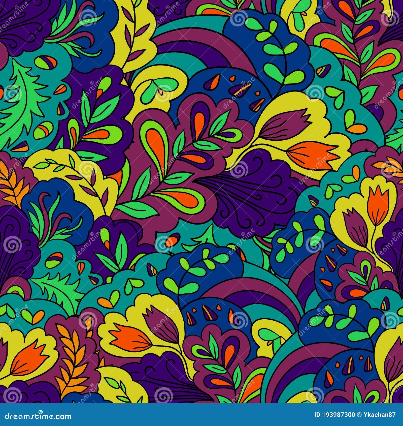 Seamless Pattern with Vintage Plants Elements. Psychedelic Background ...