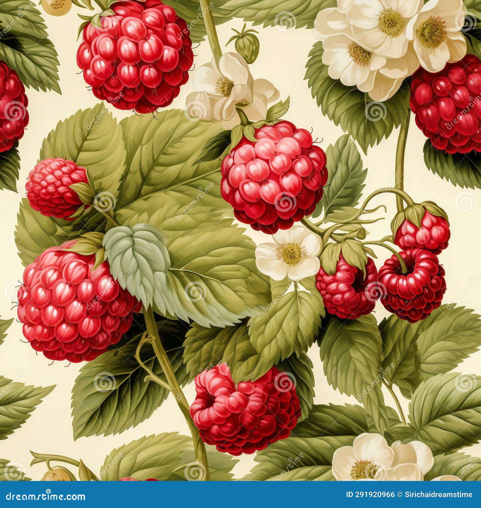 Seamless Pattern, Vintage Raspberry , Watercolor Design, AI Generated ...