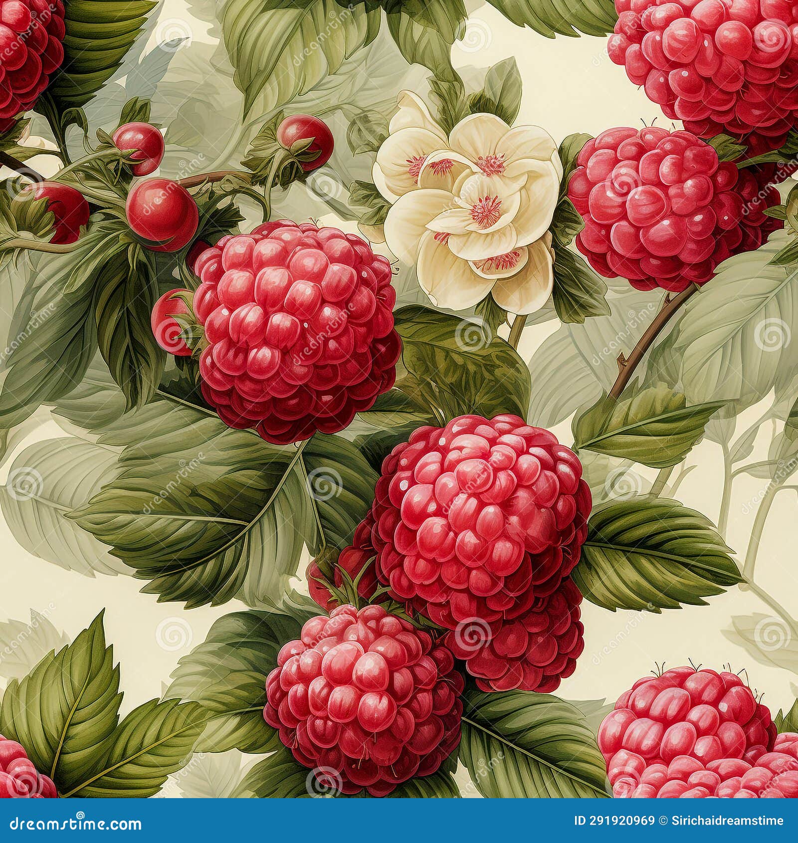 Seamless Pattern, Vintage Raspberry , Watercolor Design, AI Generated ...