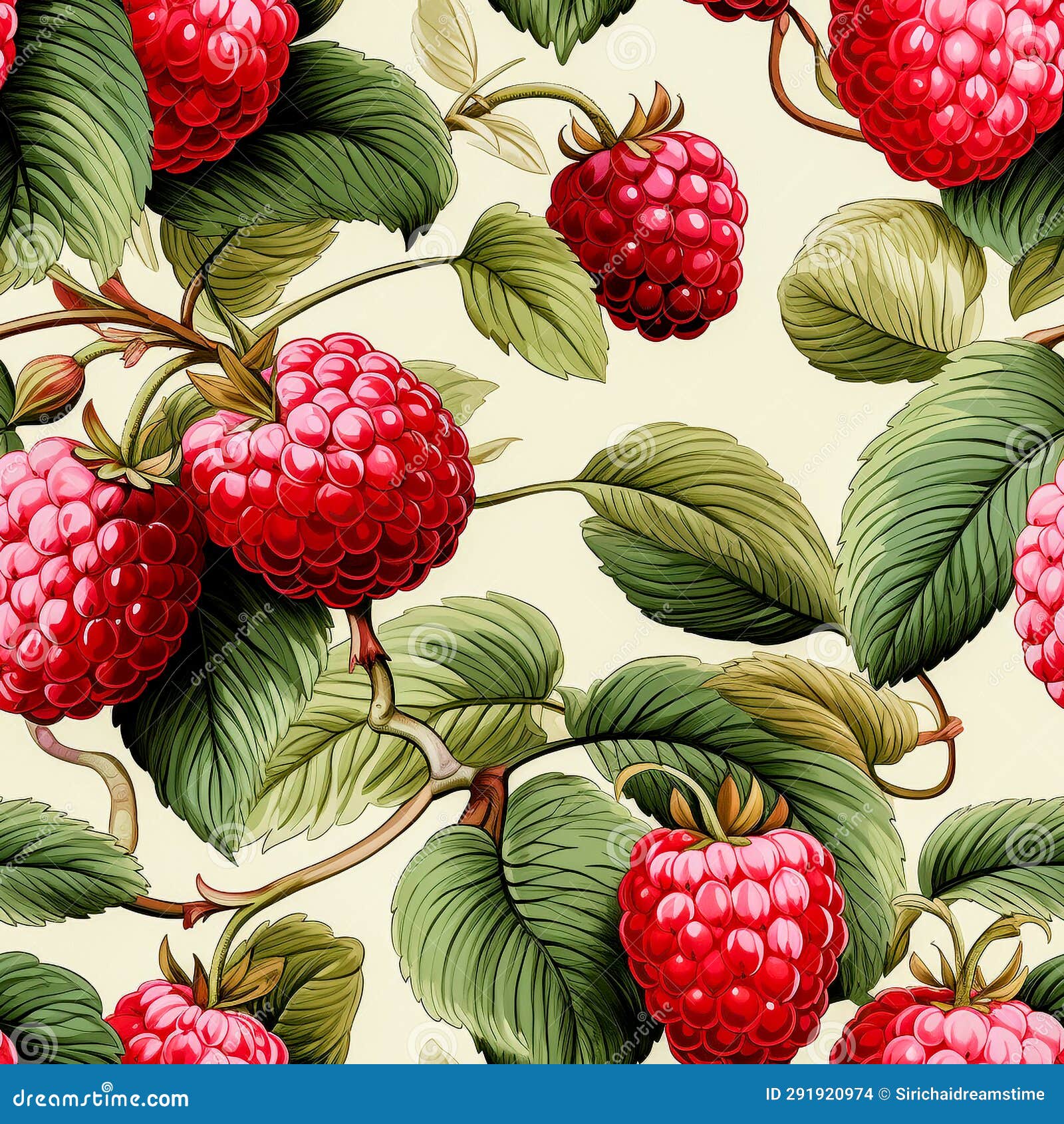 Seamless Pattern, Vintage Raspberry , Watercolor Design, AI Generated ...