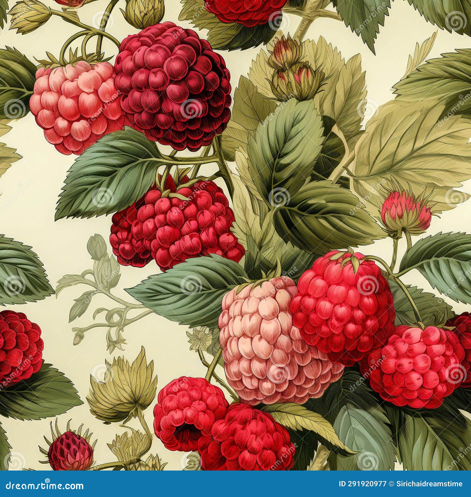 Seamless Pattern, Vintage Raspberry , Watercolor Design, AI Generated ...