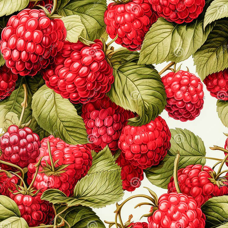 Seamless Pattern, Vintage Raspberry , Watercolor Design, AI Generated ...