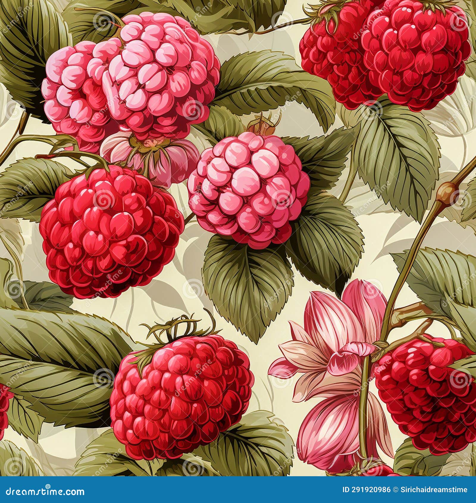 Seamless Pattern, Vintage Raspberry , Watercolor Design, AI Generated ...