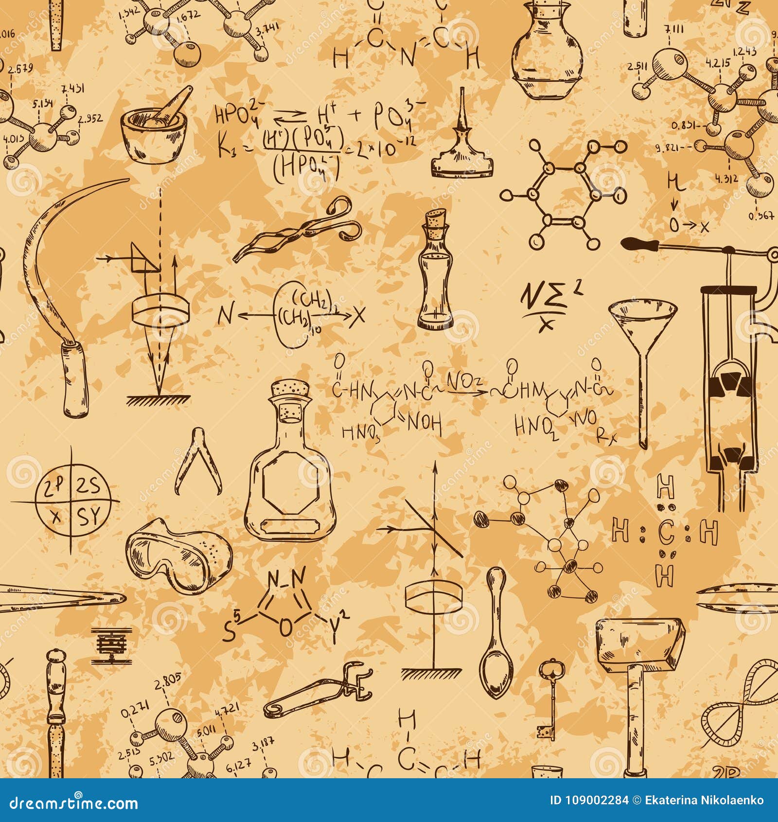 Seamless Pattern with Vintage Science Objects. Scientific Equipment for ...