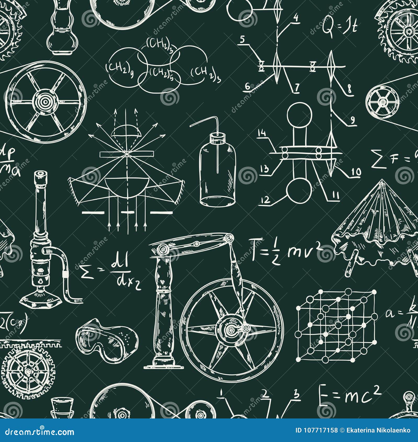 Seamless Pattern with Vintage Science Objects. Scientific Equipment for ...