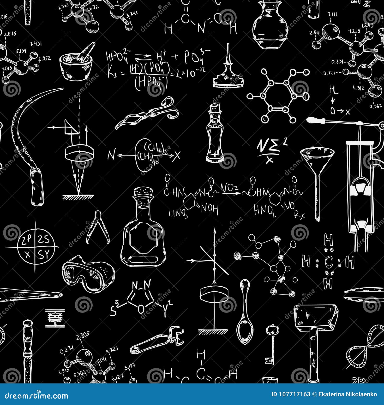 Seamless Pattern with Vintage Science Objects. Scientific Equipment for ...