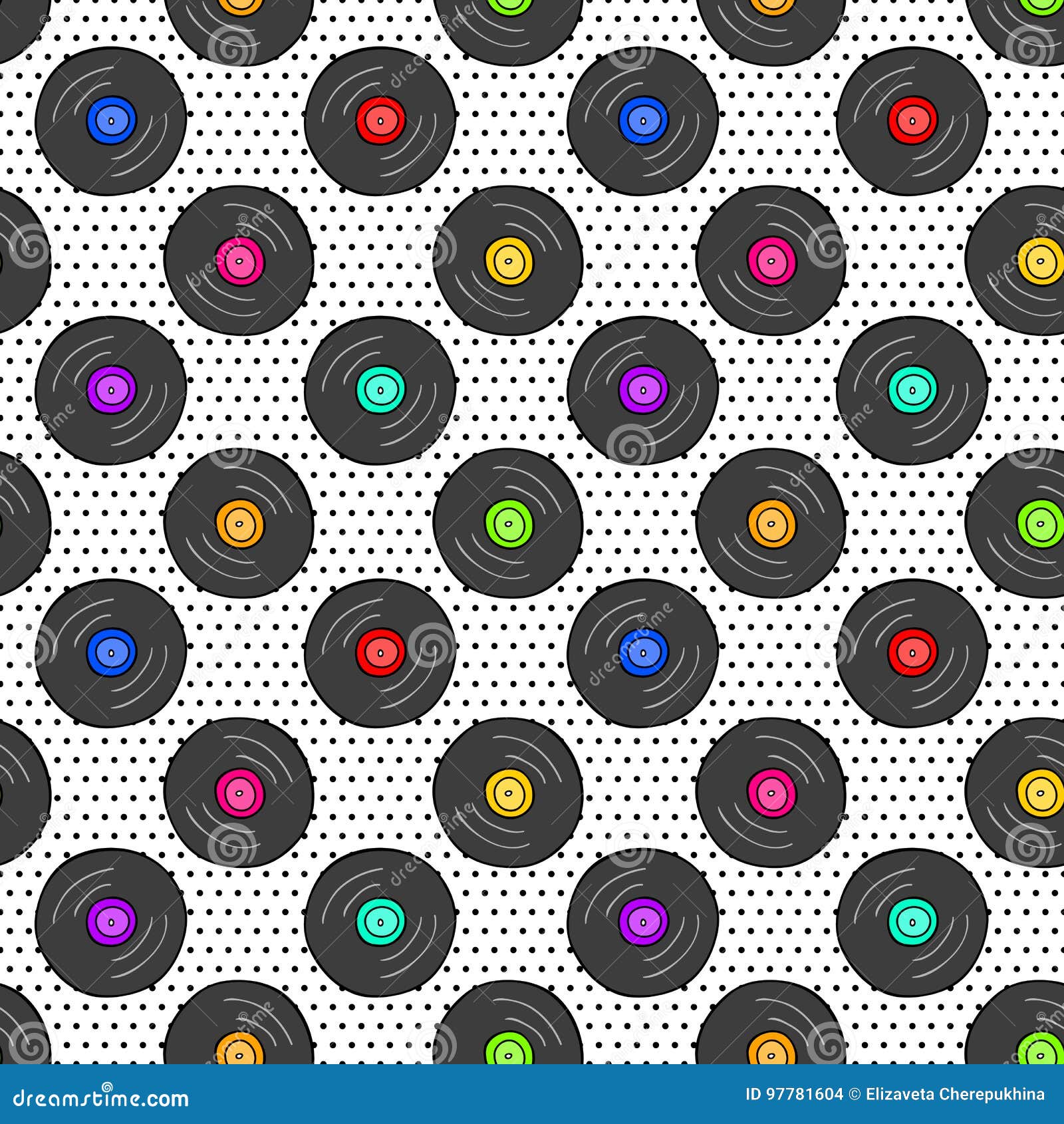Seamless Pattern with Vinyl Record on Dotted Texture. Stock Vector ...