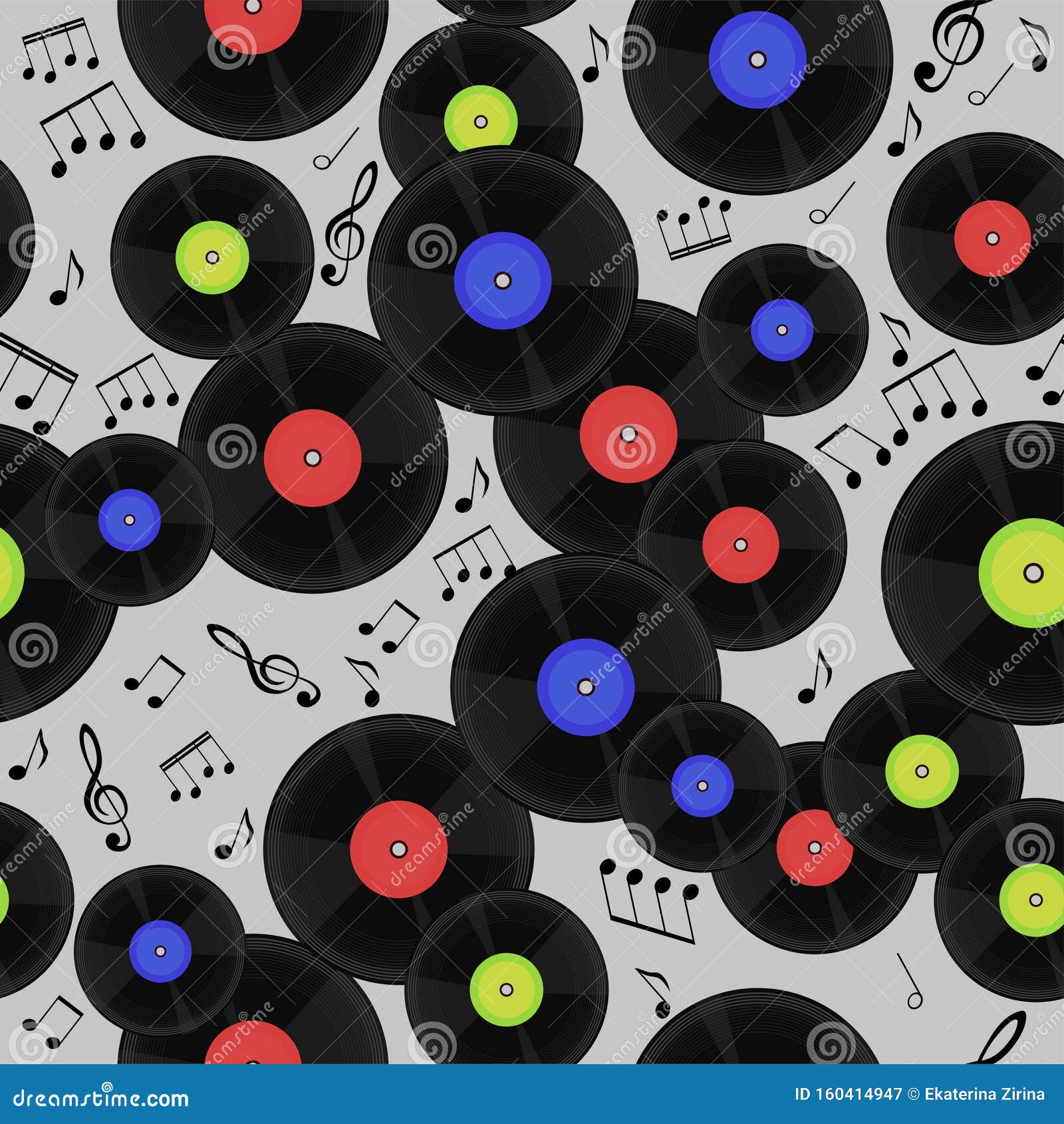 Seamless Pattern with Vinyl Records and Notes Stock Illustration ...