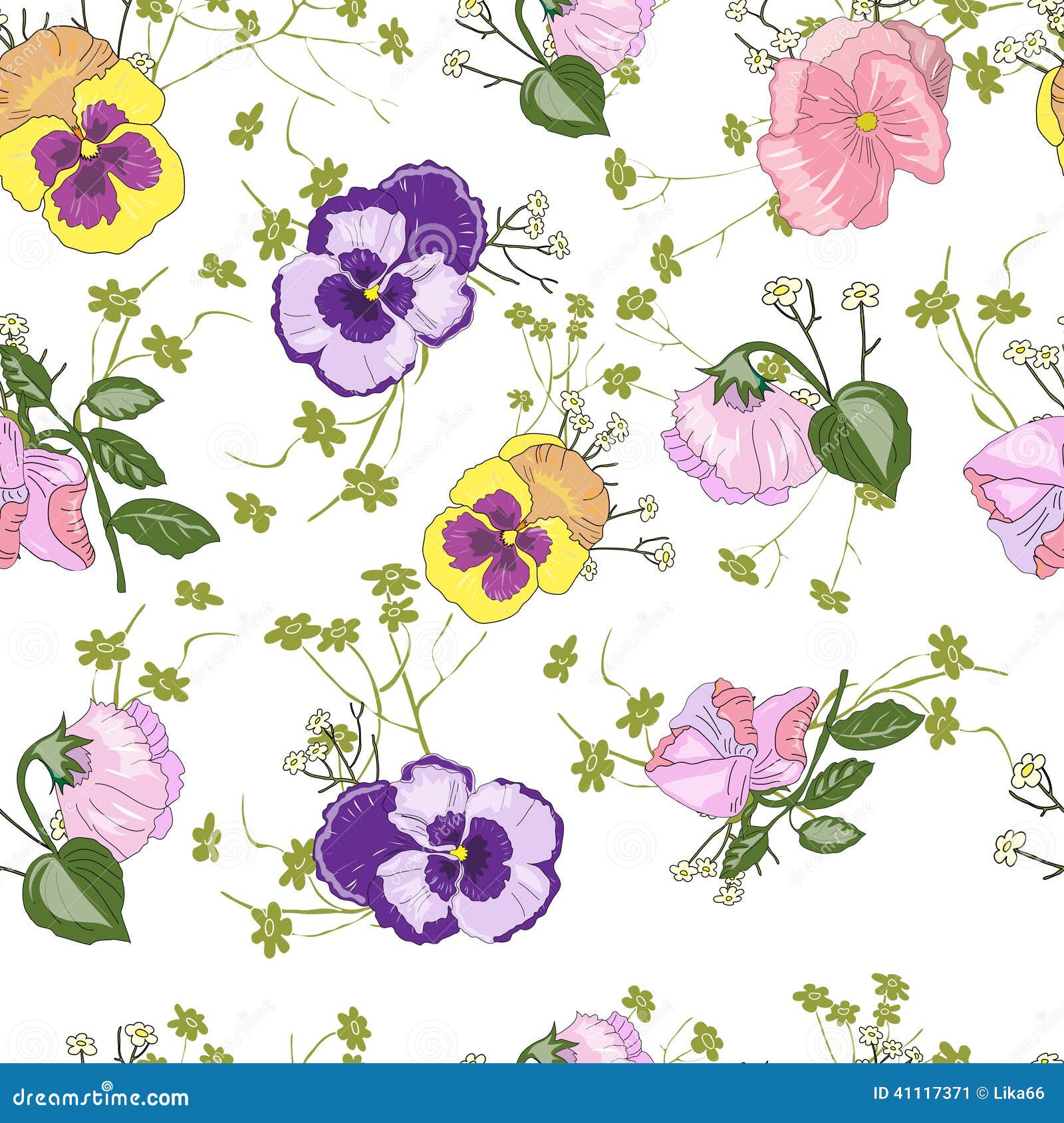 Seamless Pattern with Viola Flower Stock Vector - Illustration of ...