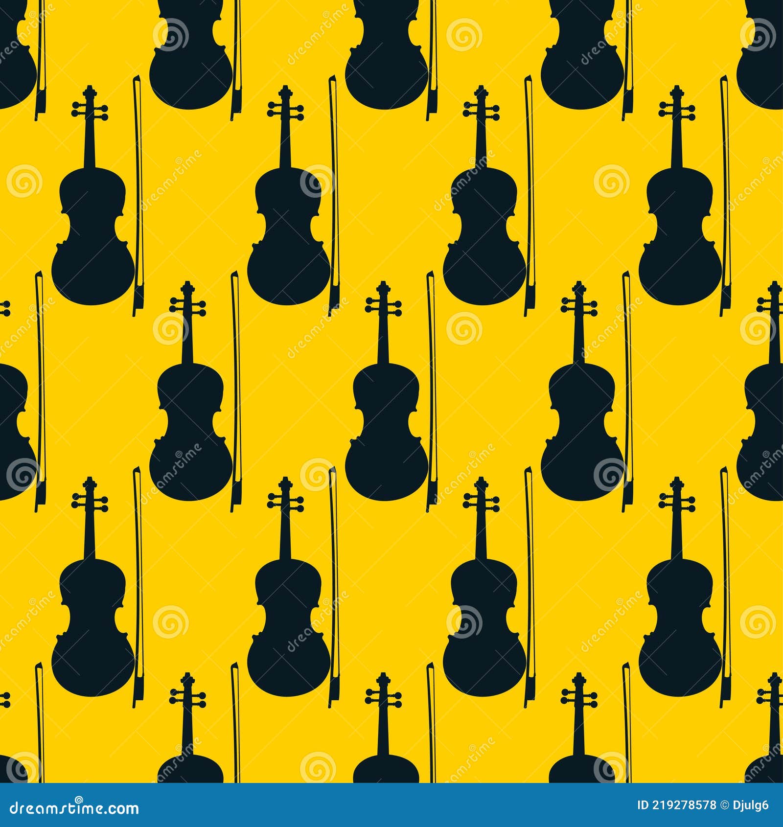 Seamless Pattern of Violins on Yellow Background, Icon Classical ...