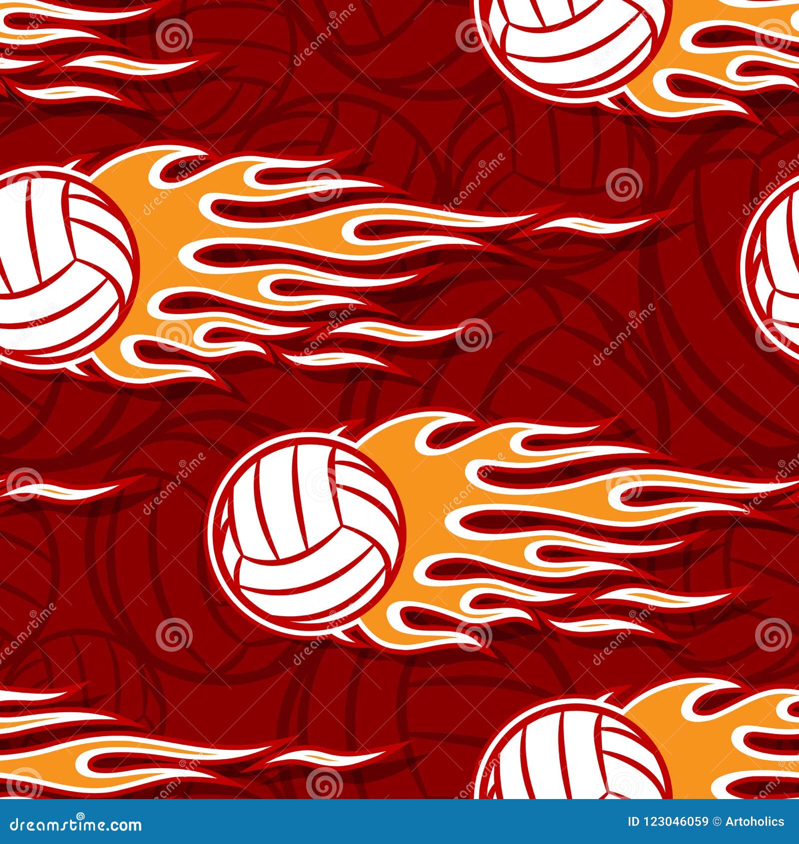 Seamless Pattern with Volleyball Balls and Flame. Stock Vector ...