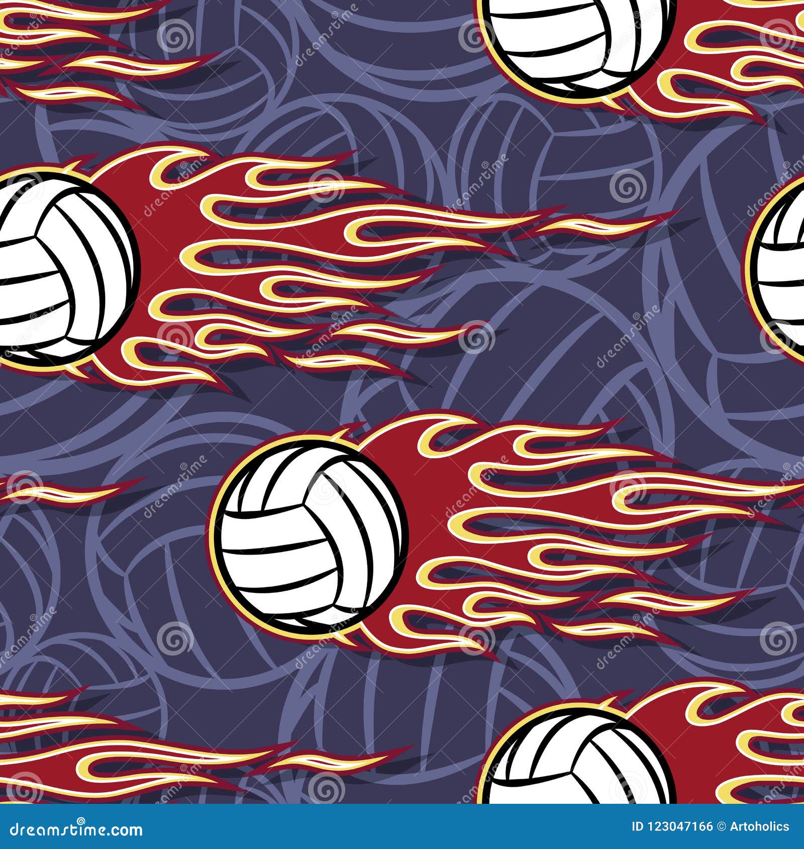 Seamless Pattern With Volleyball Balls And Flame. Stock Vector ...