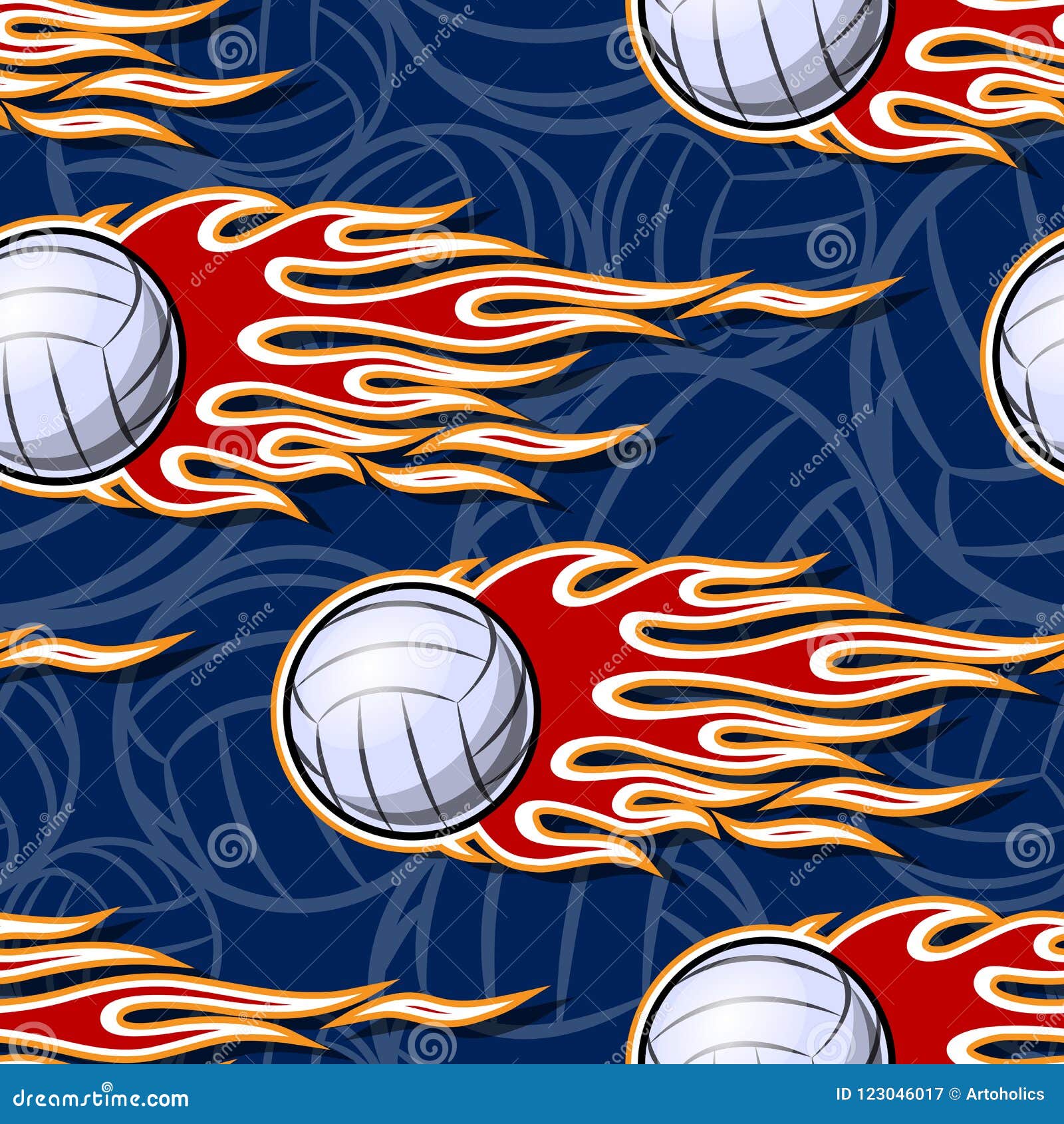 Seamless Pattern with Volleyball Balls and Flame. Stock Vector ...