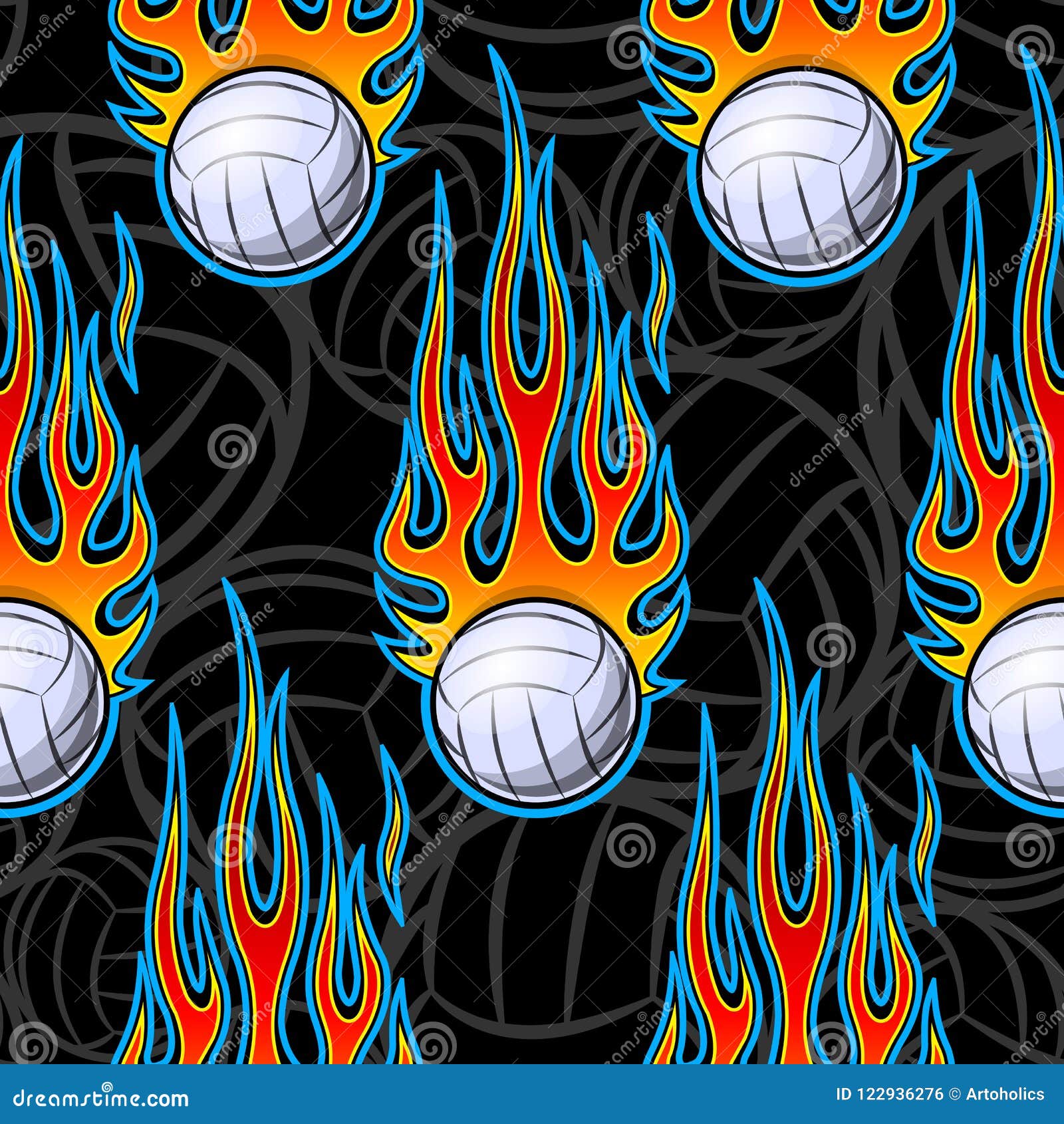Seamless Pattern with Volleyball Balls and Flame. Stock Vector ...