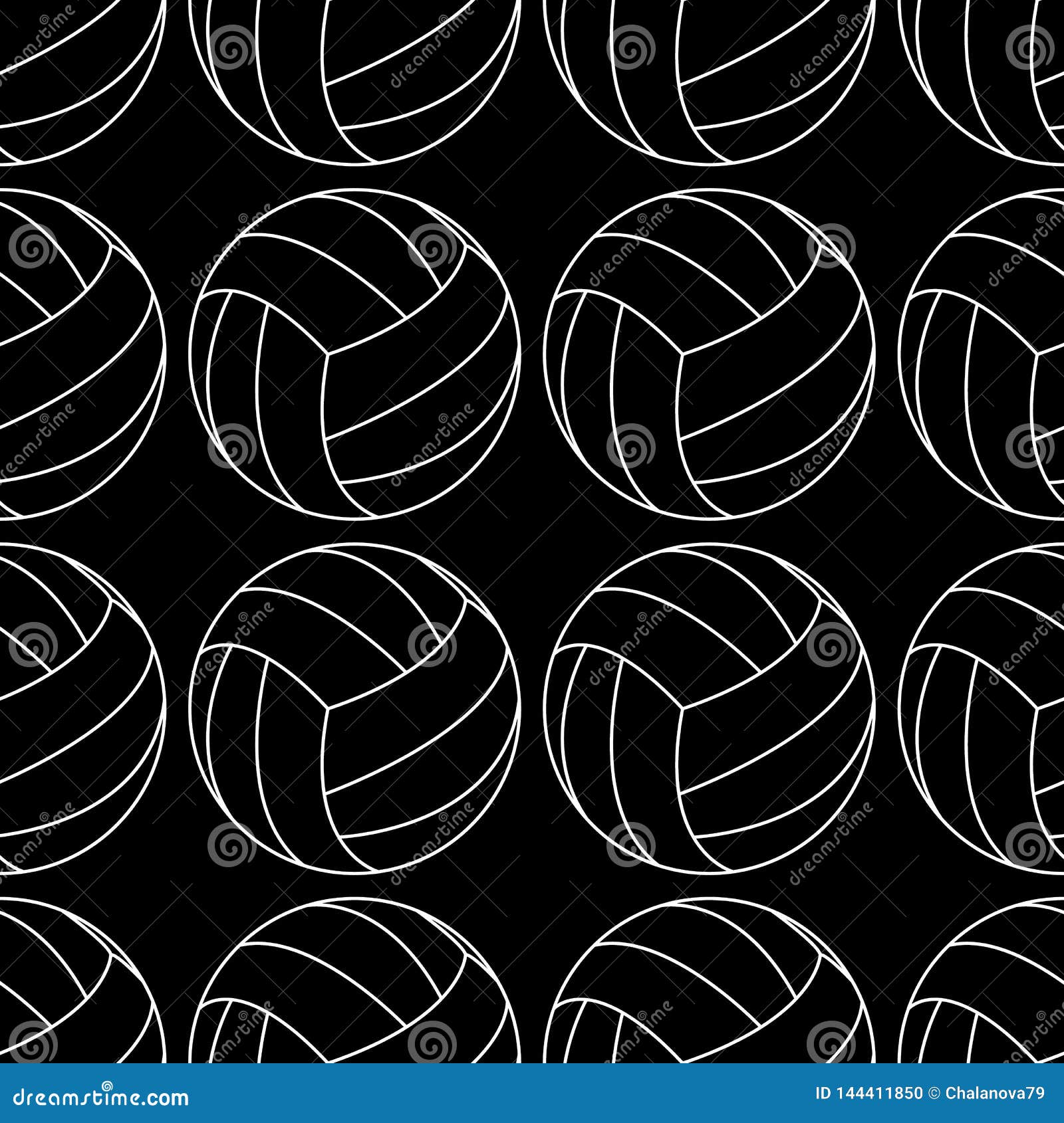 Seamless Pattern with Volleyball Vector Illustration White on Black ...