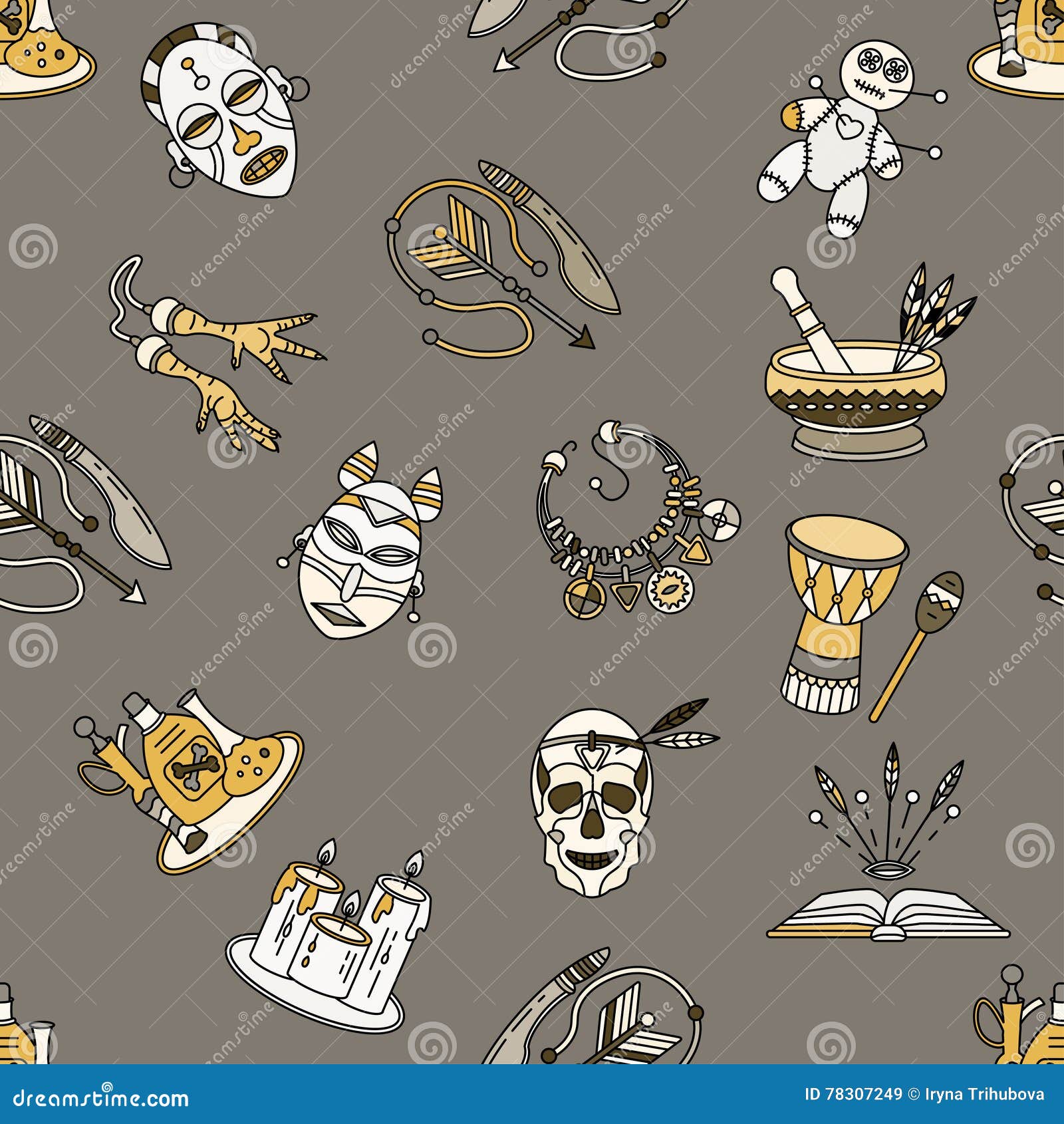 Seamless Pattern with Voodoo Symbols. Stock Vector - Illustration of ...
