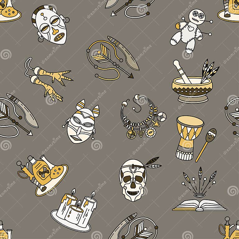 Seamless Pattern with Voodoo Symbols. Stock Vector - Illustration of ...