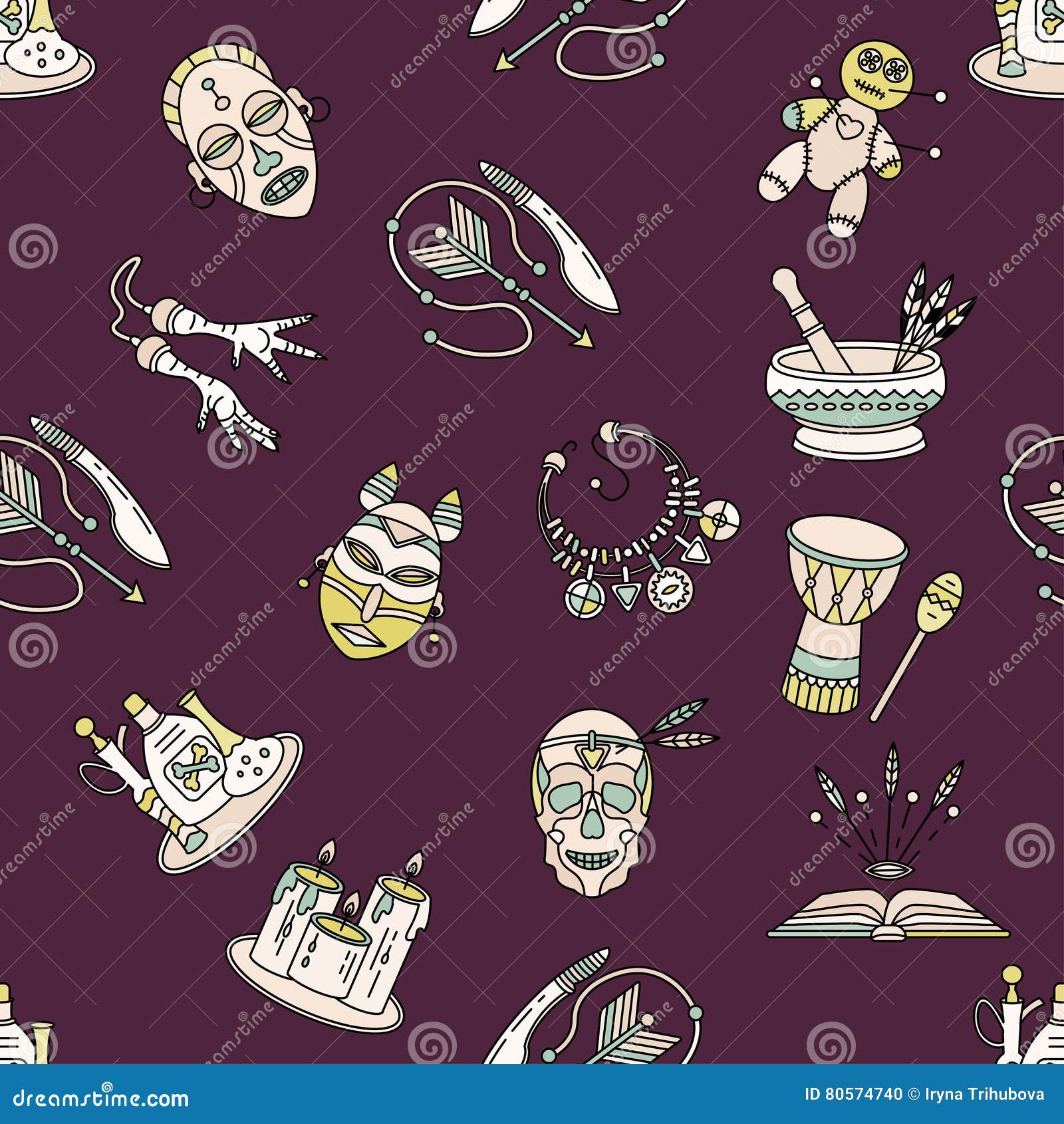 Seamless Pattern with Voodoo Symbols. Stock Vector - Illustration of ...