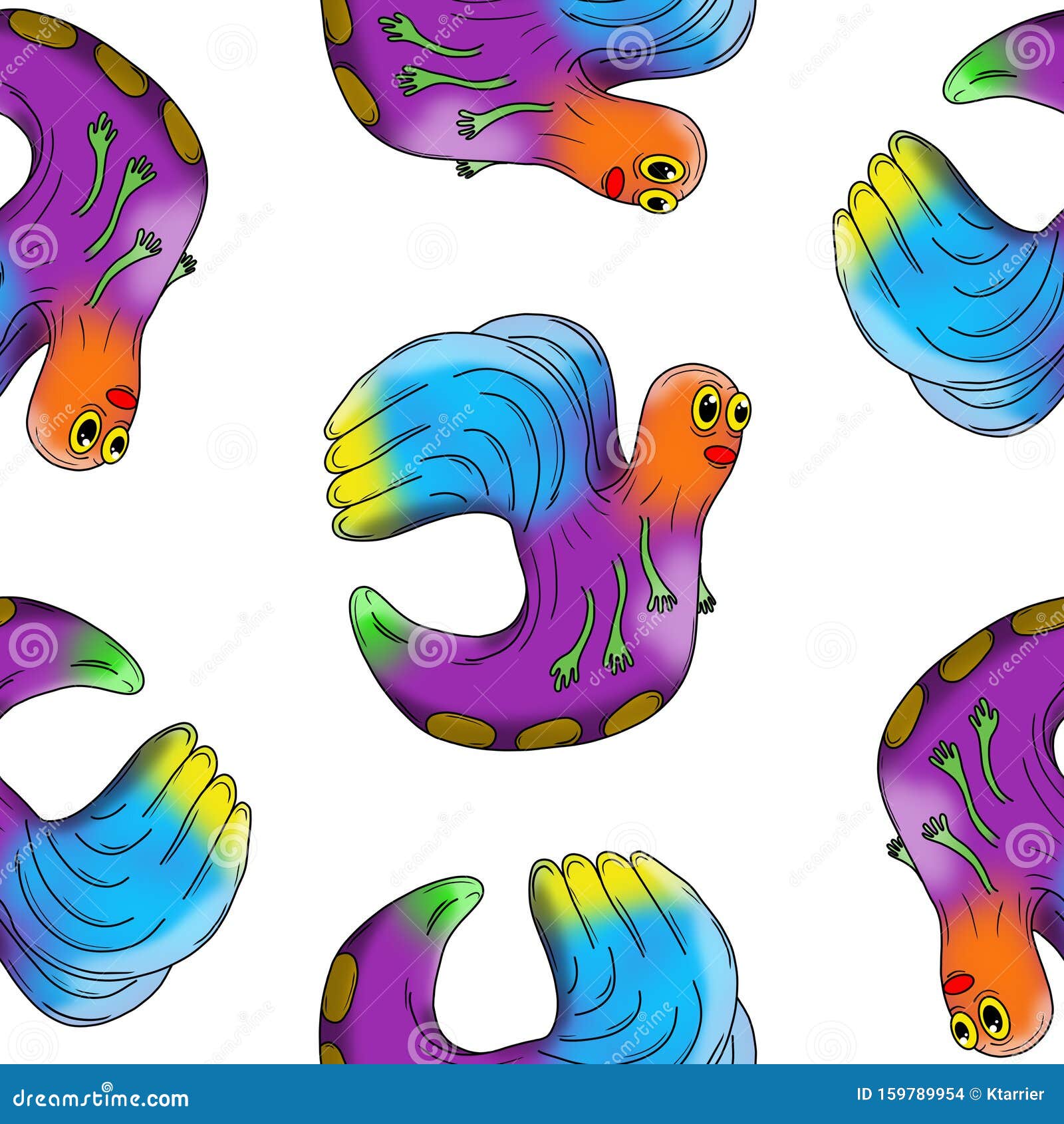 Wacky, Crazy Space Alien or Monster Cartoon. Seemless Pattern. Computer ...