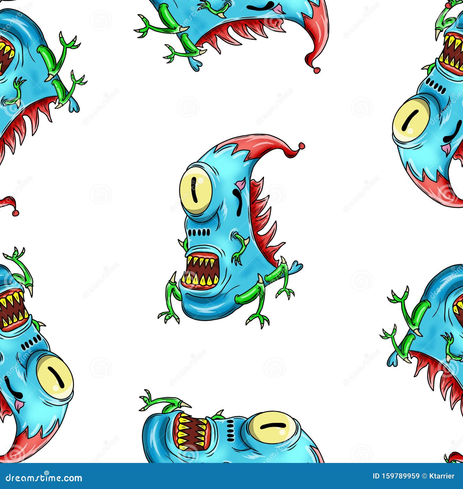 Wacky, Crazy Space Alien or Monster Cartoon. Seemless Pattern. Computer ...