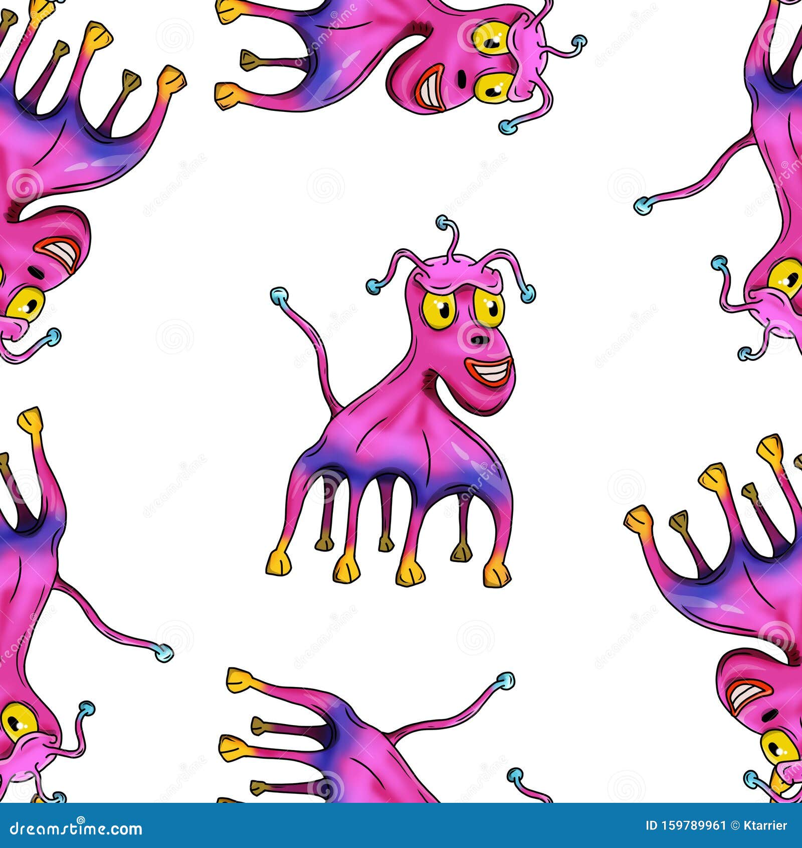 Wacky, Crazy Space Alien or Monster Cartoon. Seemless Pattern. Computer ...